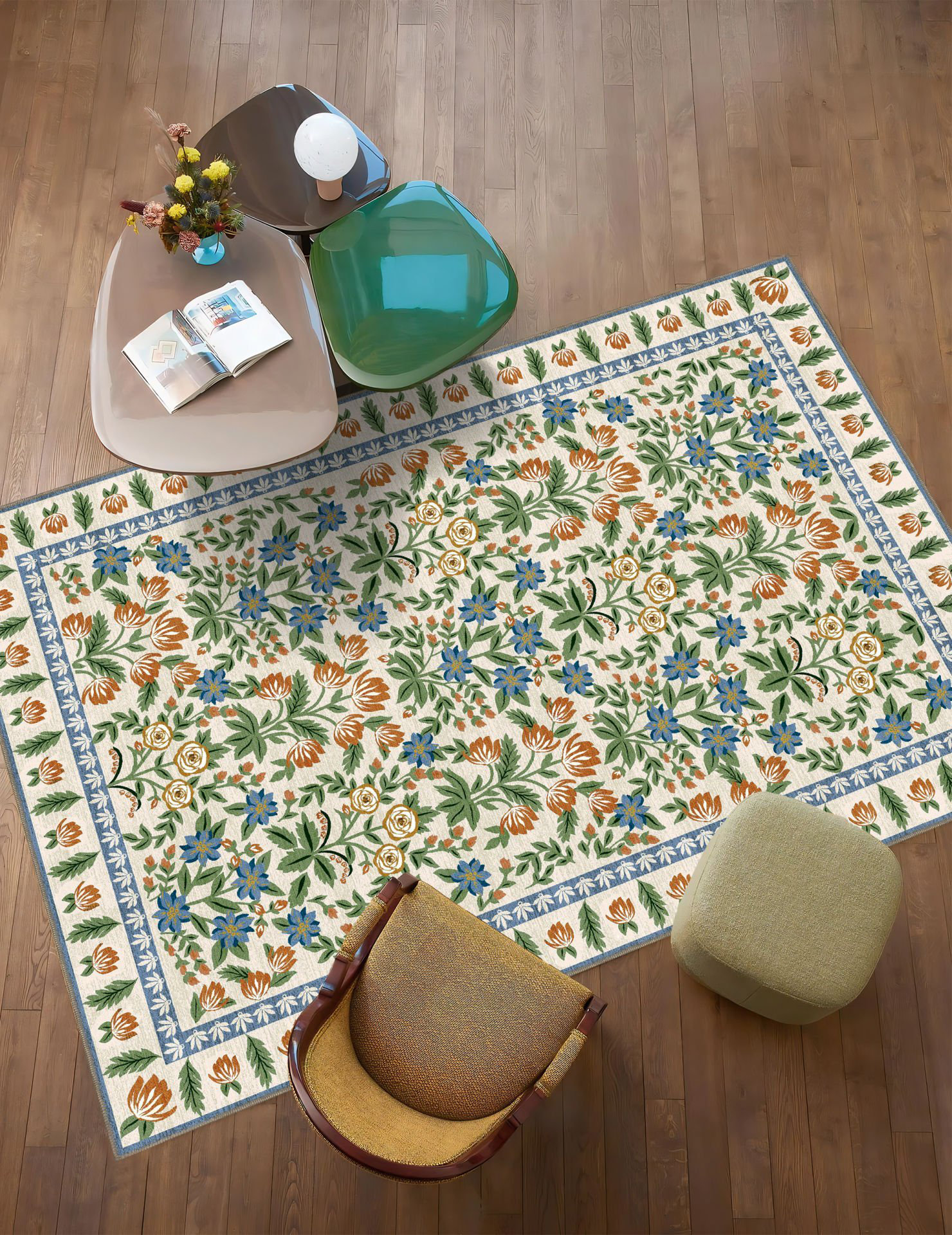 Dakota Fields Cream Floral-Themed Pastel Colored Woven Base Rug | Wayfair