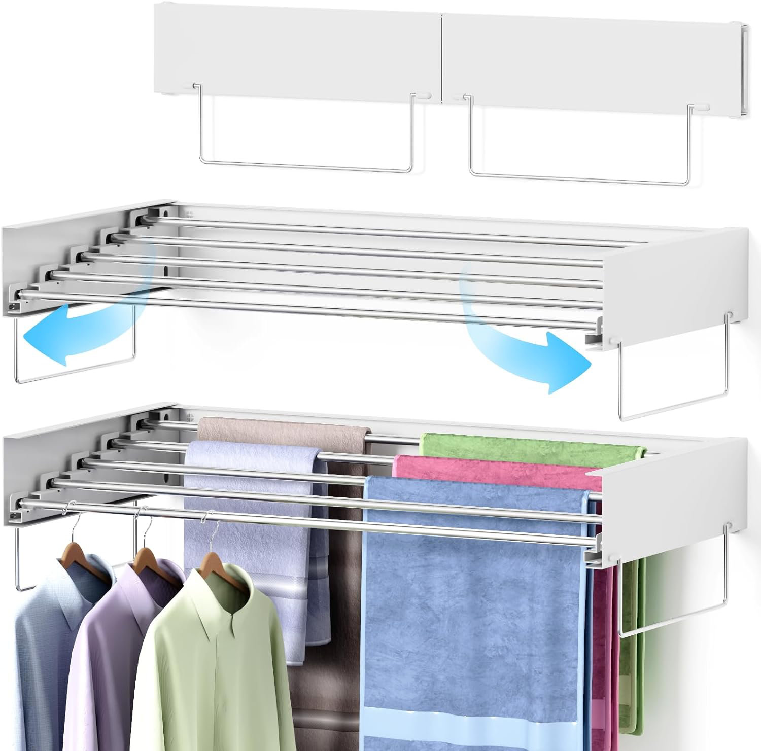 Seluza Wall Mounted Drying Rack, Laundry Clothes Drying Rack Foldable ...
