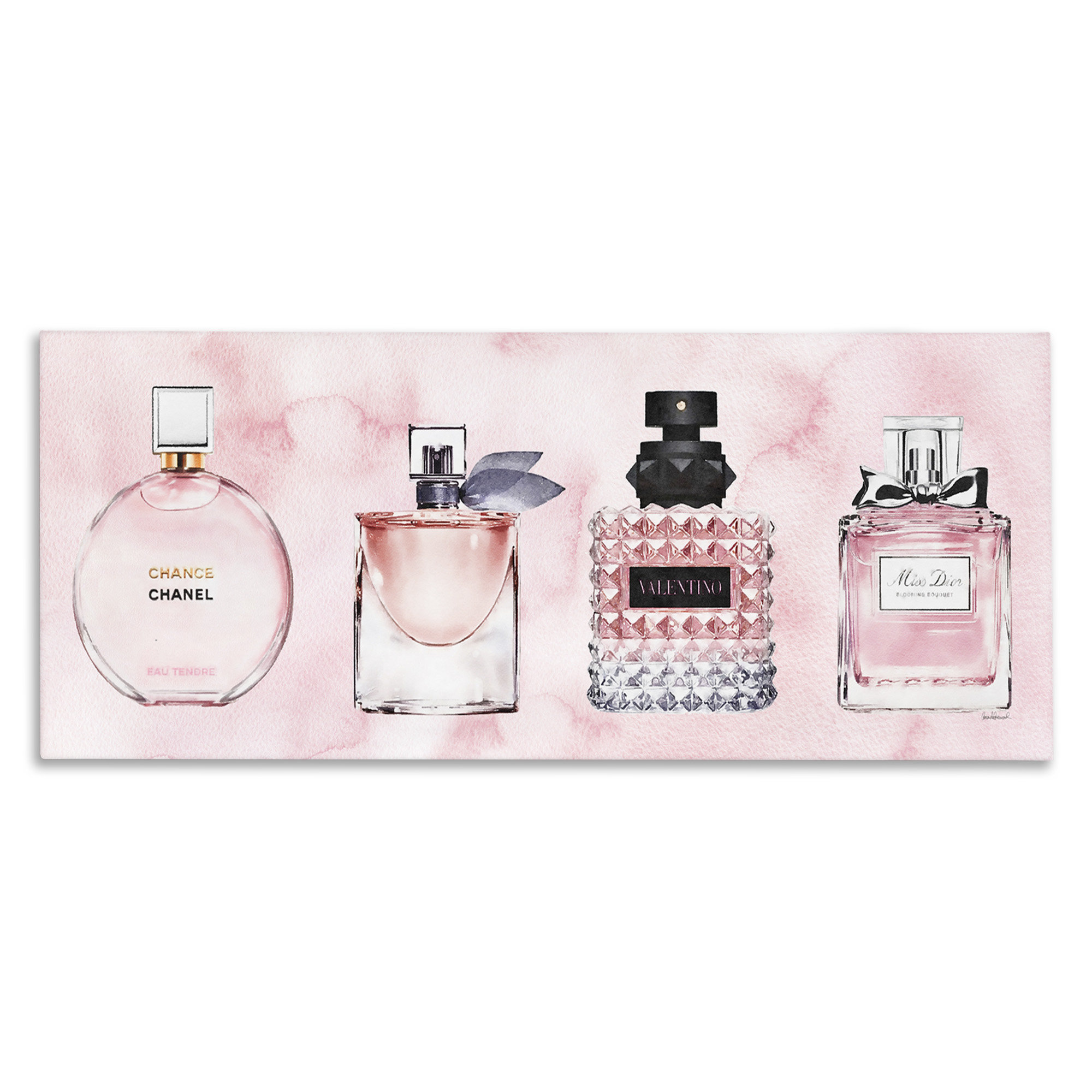 Everly Quinn Pink Fashion Fragrance Bottles Pink Watercolor Pattern by ...