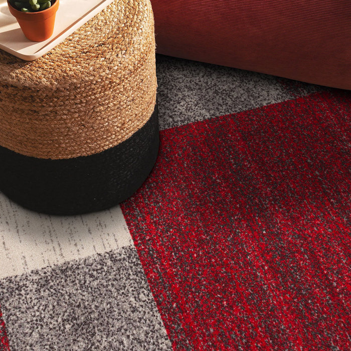 Wrought Studio Allyne Geometric Red/Gray Non-Slip Rubberback Area Rug ...