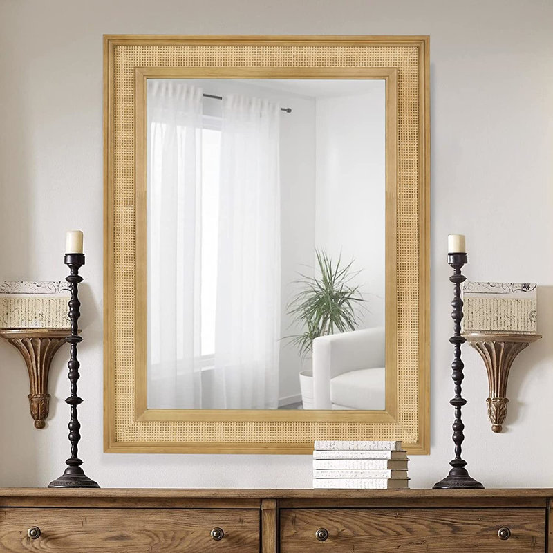 Bay Isle Home™ Rexford Natural Wood Rattan Mirror Farmhouse Wall ...
