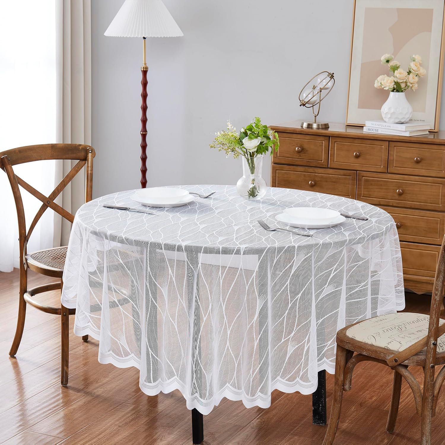 Winston Porter Lace Modern Round Tablecloth With Geometric Moroccan ...
