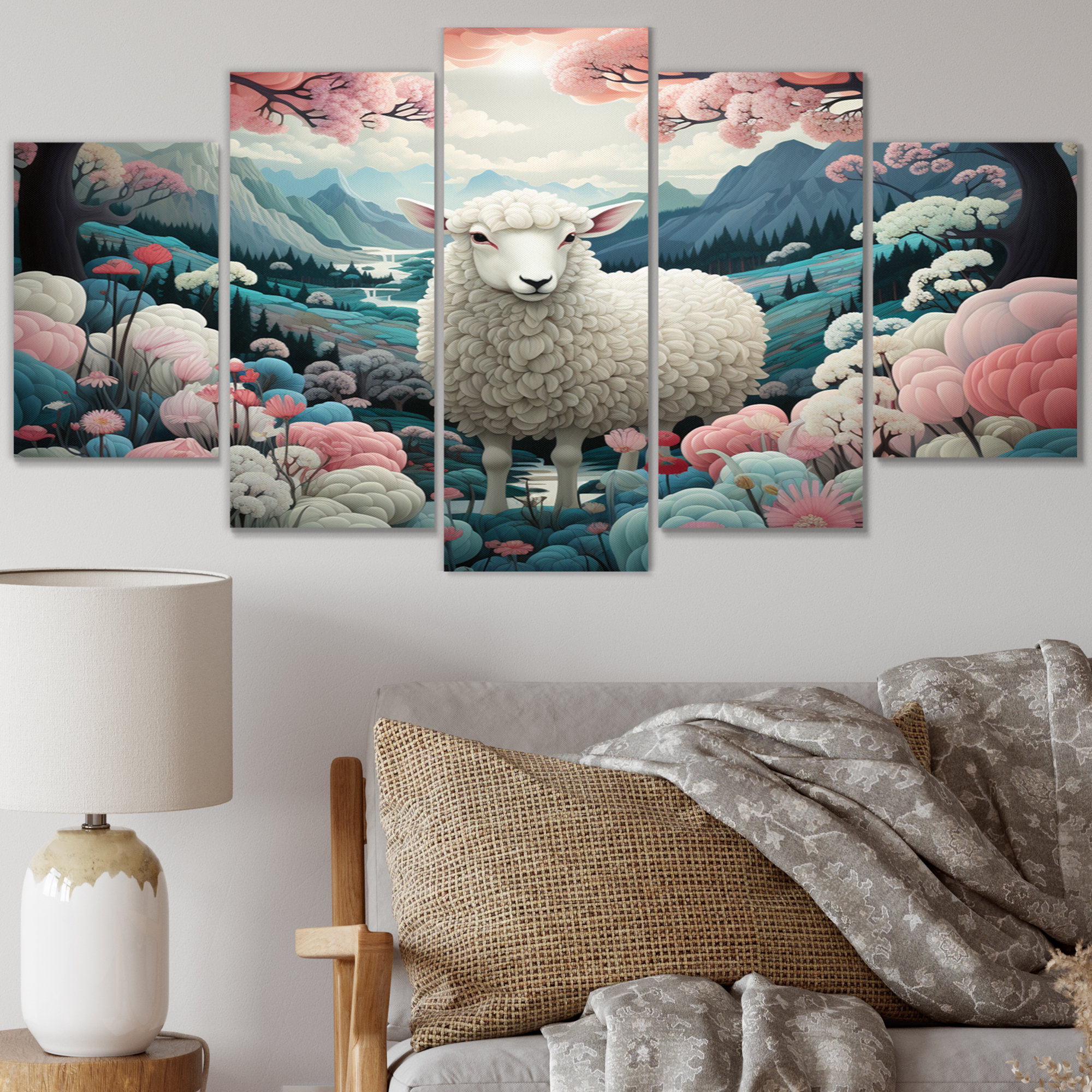 August Grove® Teal Surreal Sheepland I - Animals Wall Art Print - 5 ...
