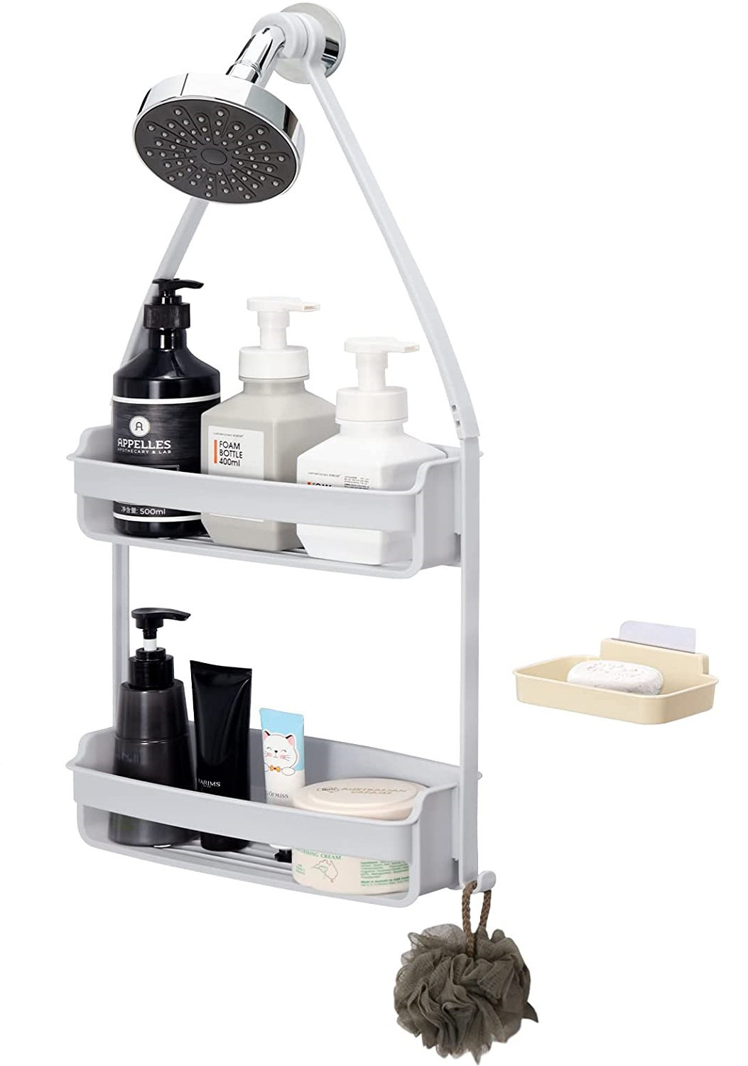 Rebrilliant Plastic Shower Caddy Over Shower Head, Hanging Shower Caddy ...