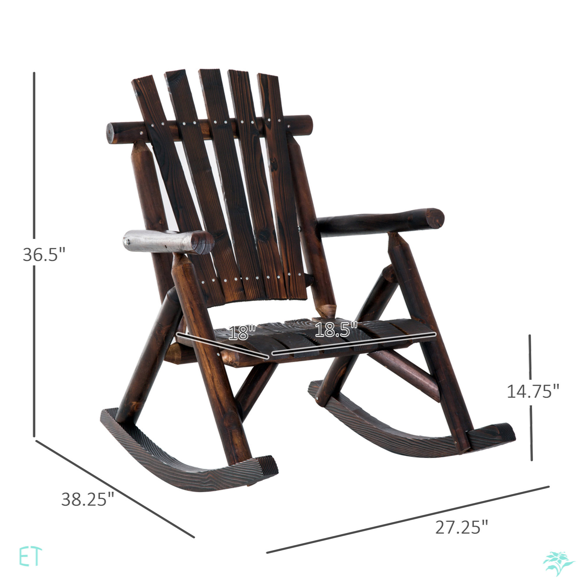 Millwood Pines Outsunny Outdoor Wooden Rocking Chair, Rustic Adirondack ...