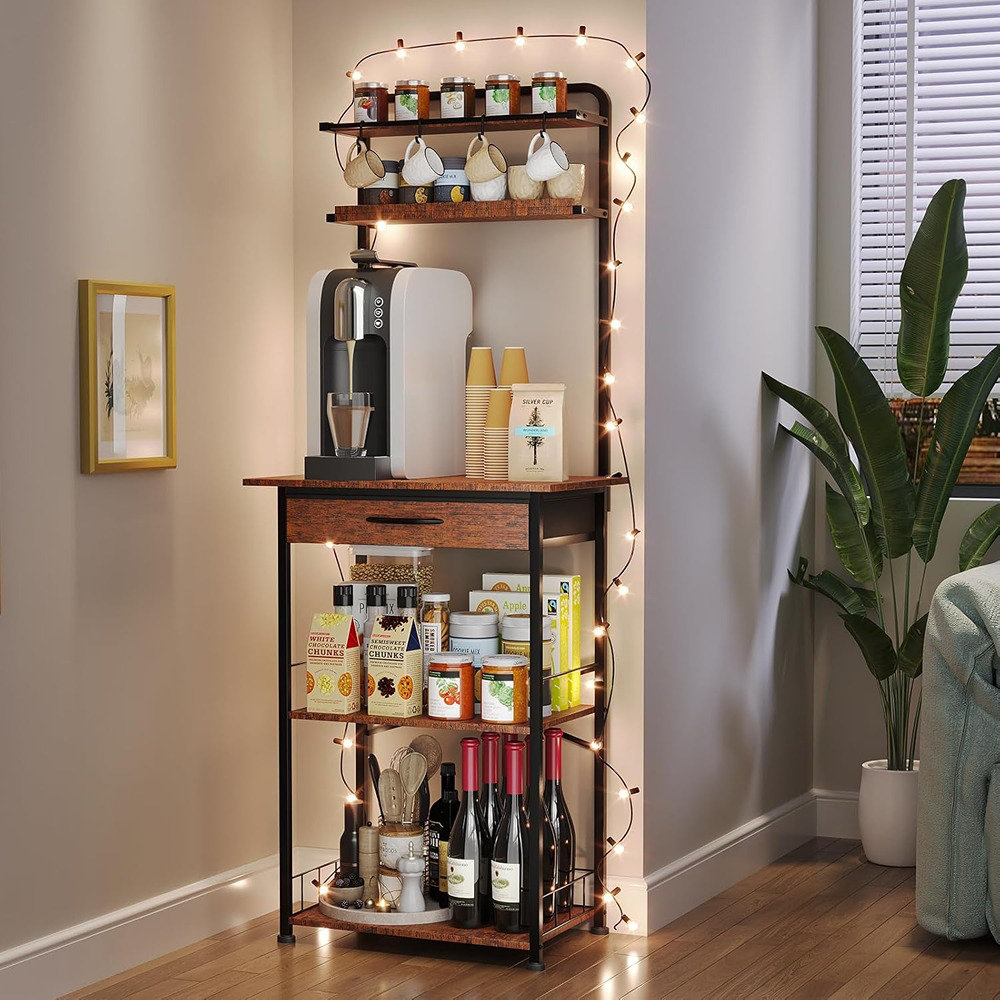 17 Stories Coffee Bar Station - Bakers Rack With Fabric Drawer ...