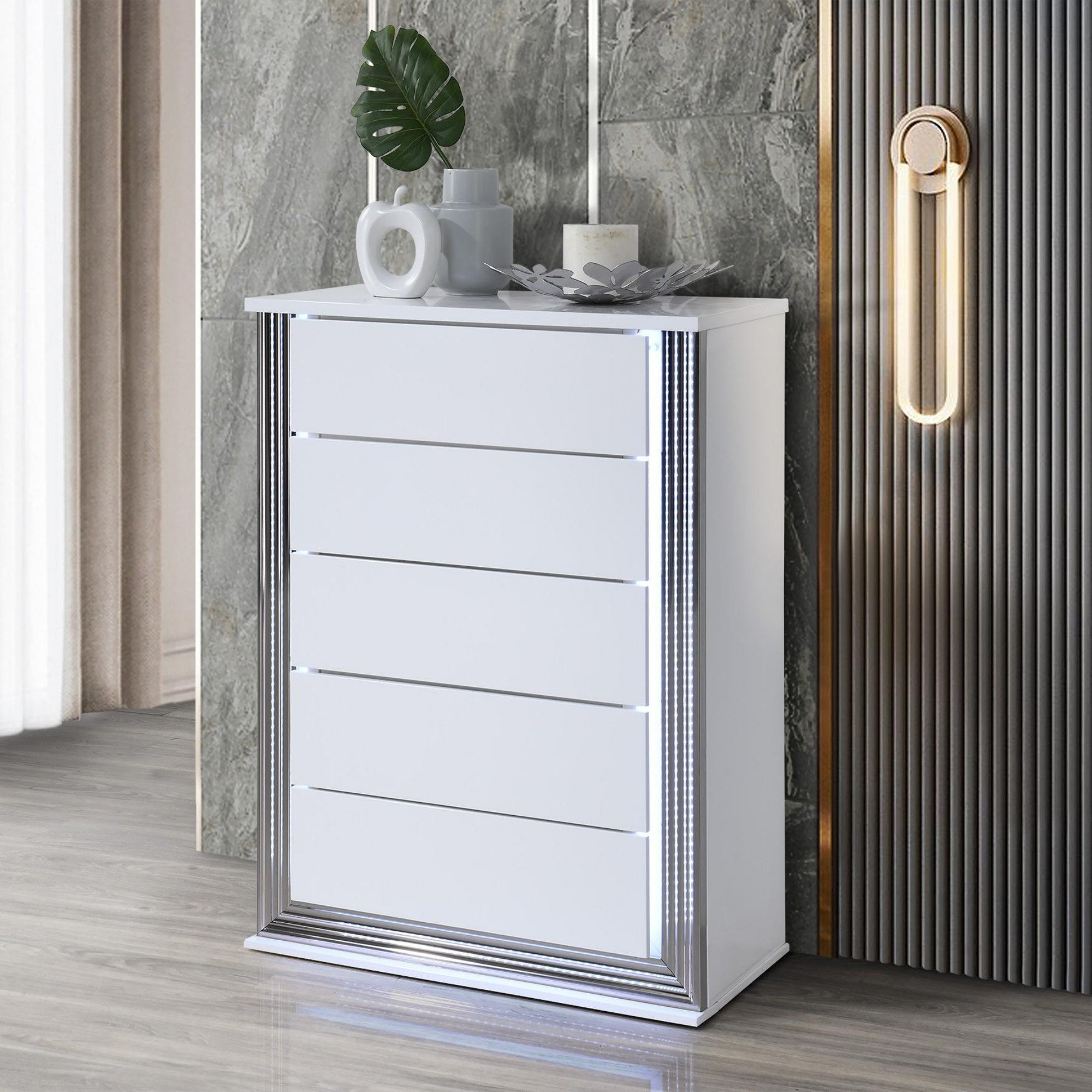 Brayden Studio® MOON SMOOTH WHITE CHEST WITH LED | Wayfair