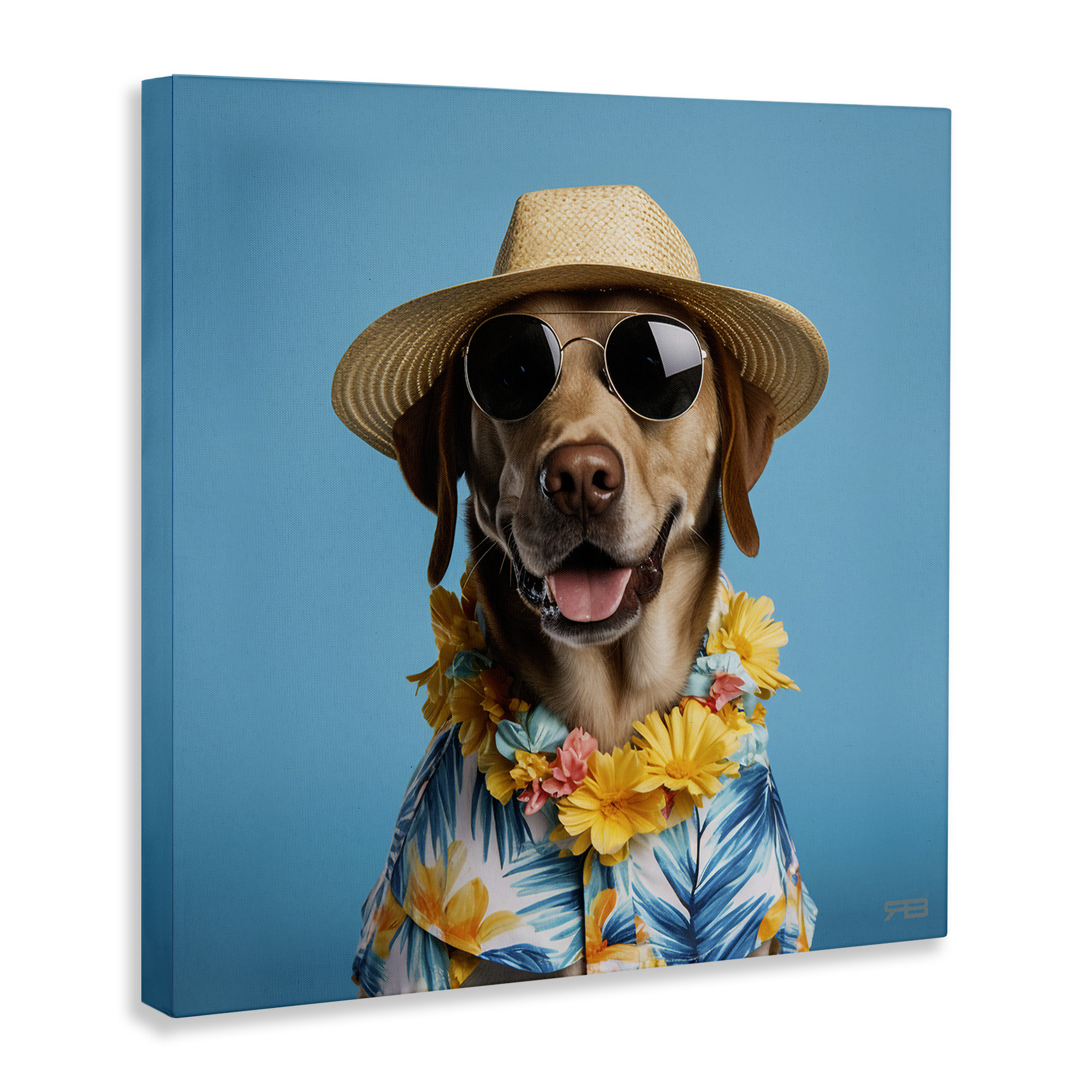 Trinx Dog with Aloha Shirt Canvas Wall Art by Roozbeh Bahramali | Wayfair