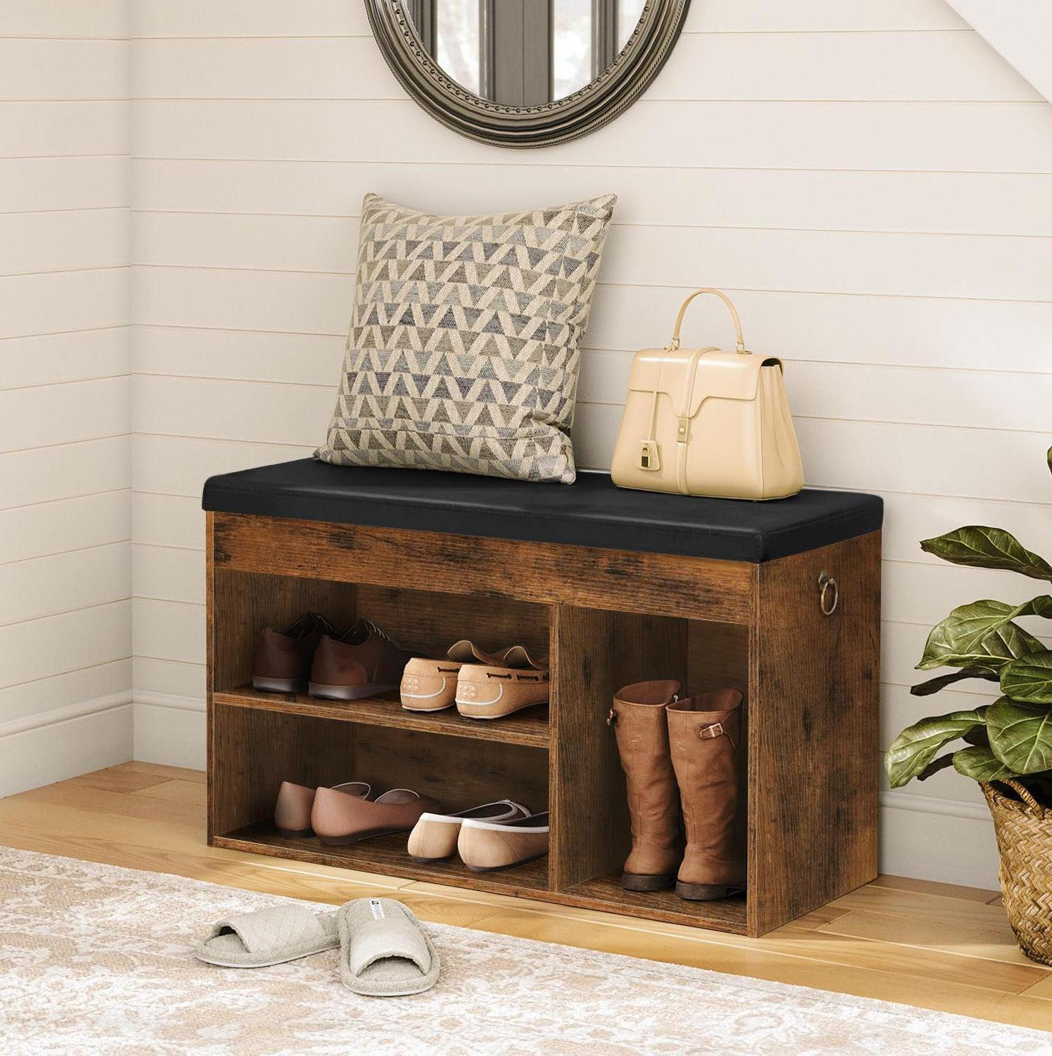 Ophelia & Co. Shoe Storage Bench With Padded Cushion, Entryway Bench ...