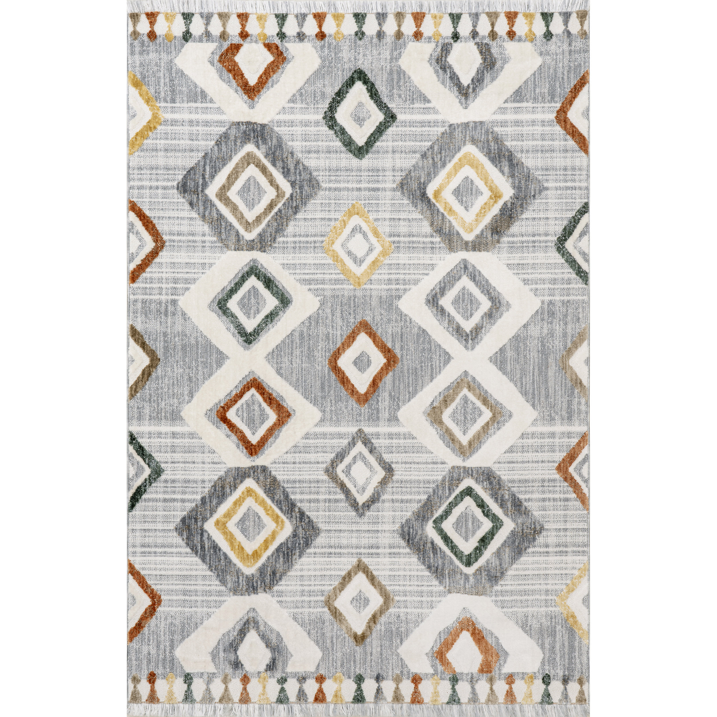 Union Rustic Greta Diamond Lined Fringe Area Rug | Wayfair