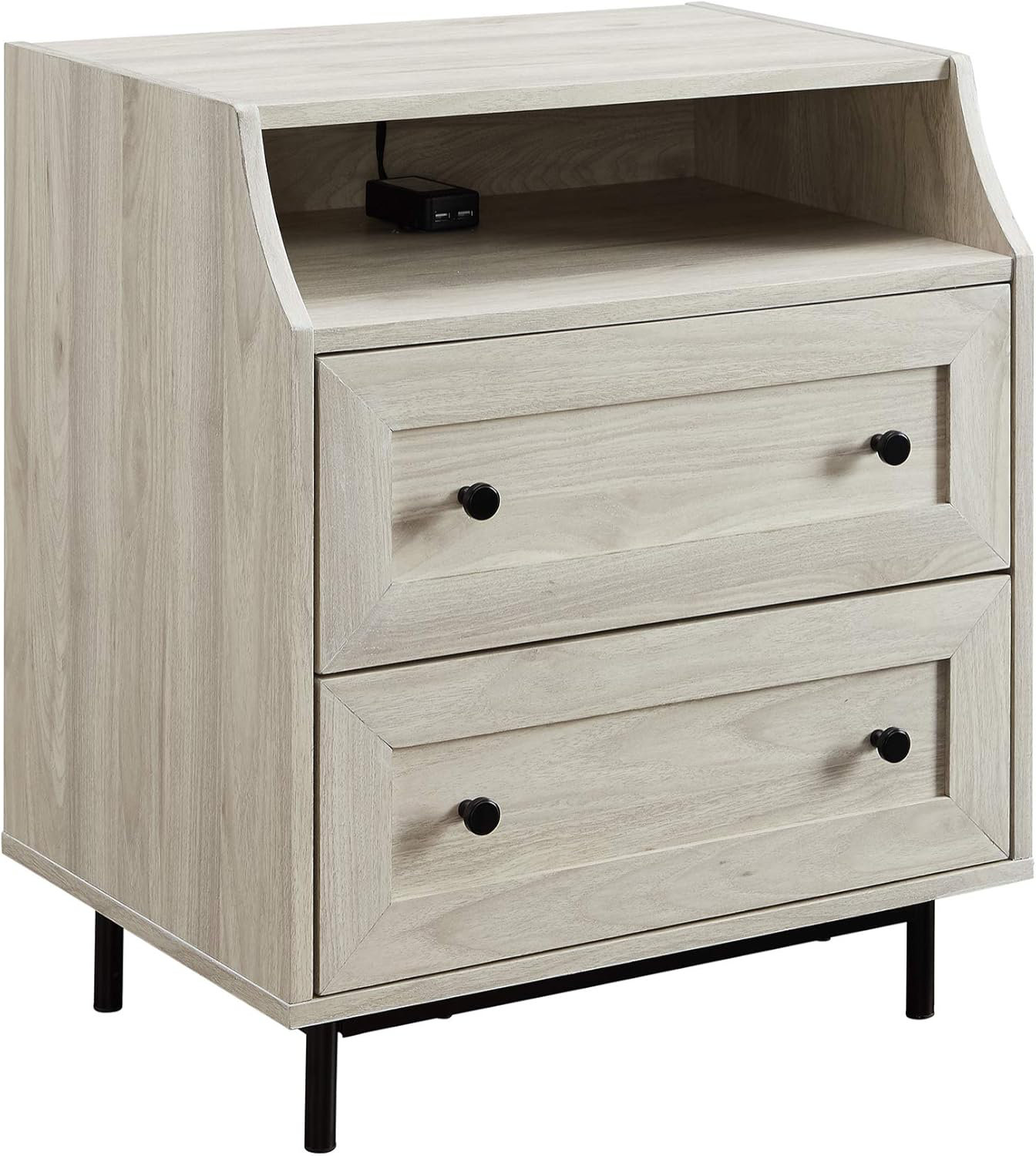 One Allium Way® 22 Inch Open Top Side Table With 2 Drawers And Dual Usb ...
