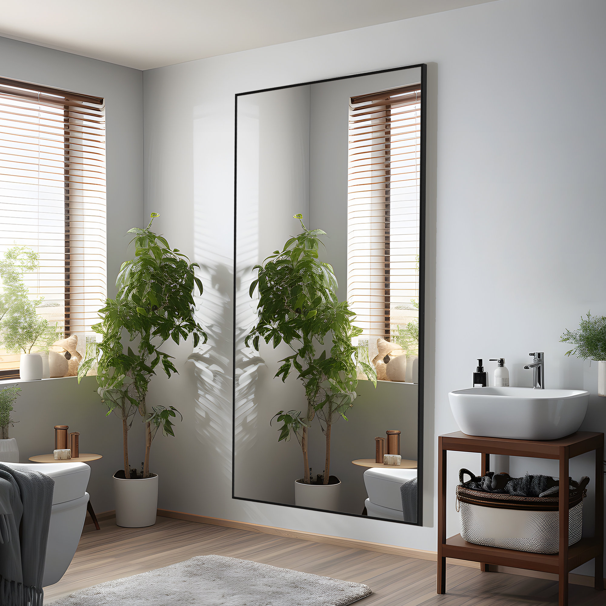 Ivy Bronx Lensa Rectangle Metal Full Length Wall Mirror with Embedded ...