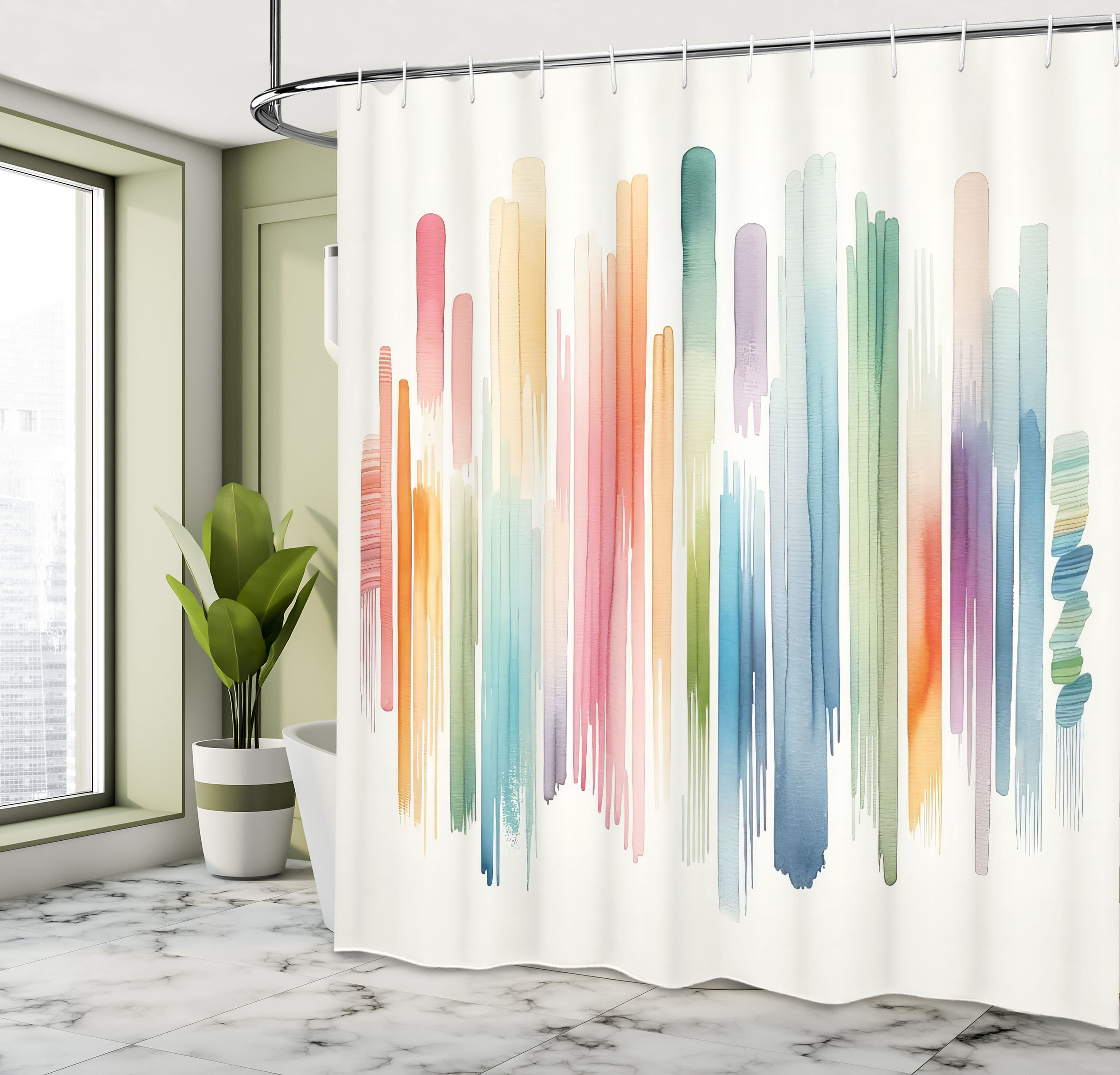 East Urban Home Colorful Shower Curtain Brushstroke Lines Rainbow ...