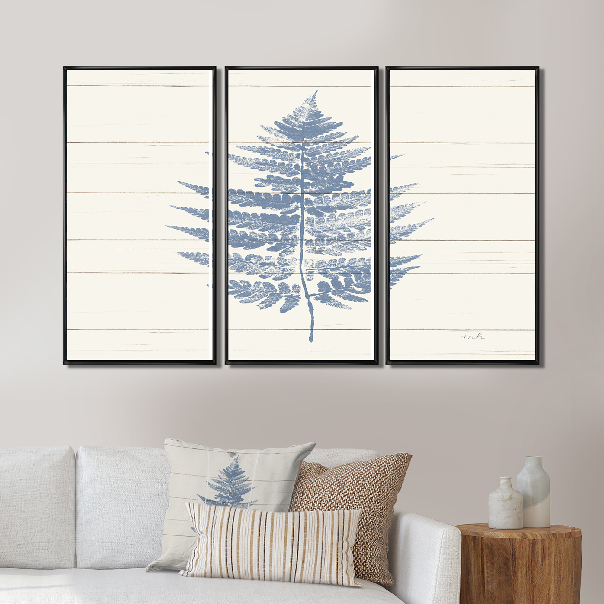 Design Art Blue Fern Print On Wood I - Traditional Framed Canvas Wall ...
