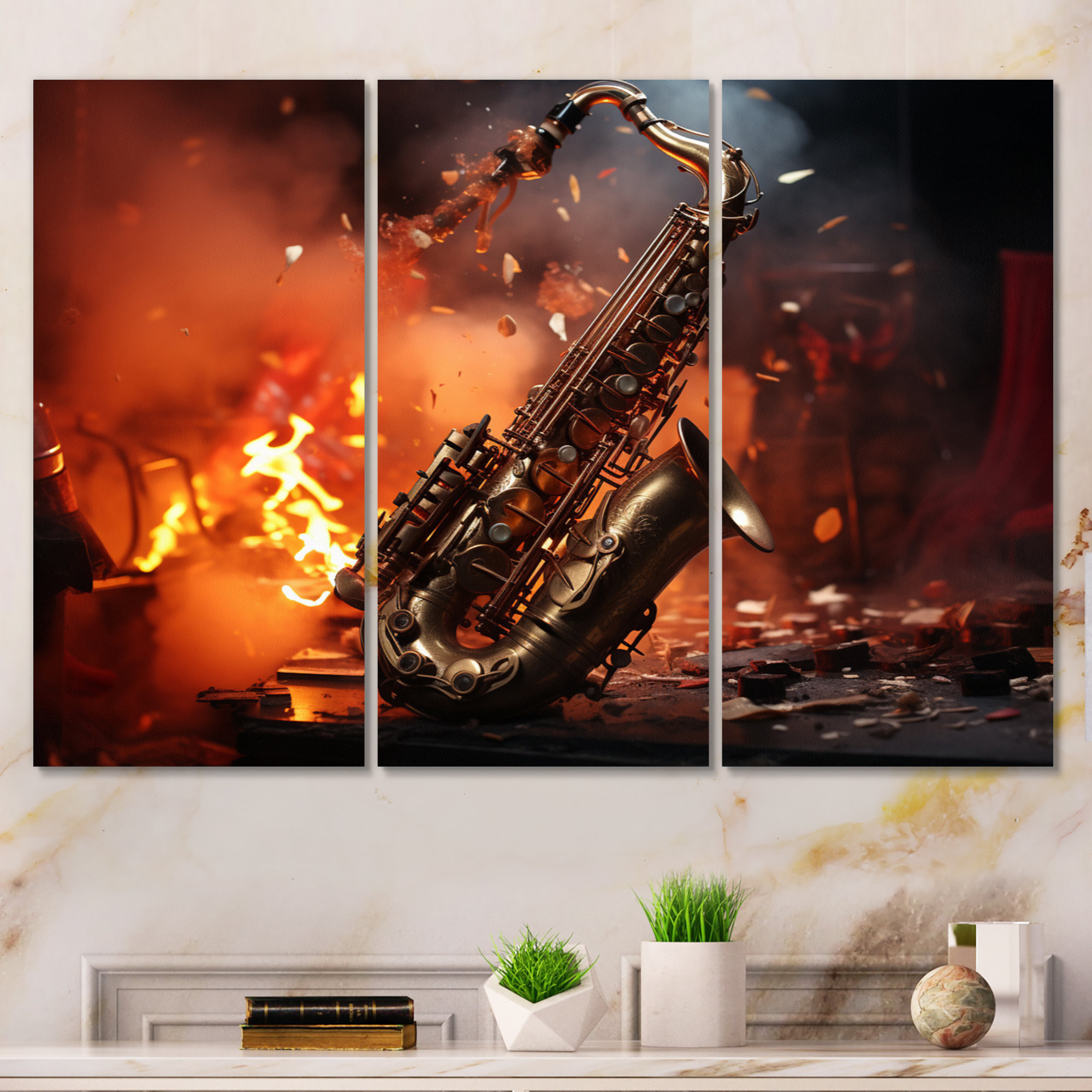 Ebern Designs Orange Black Fire Sax Tools Music 3 Pieces | Wayfair