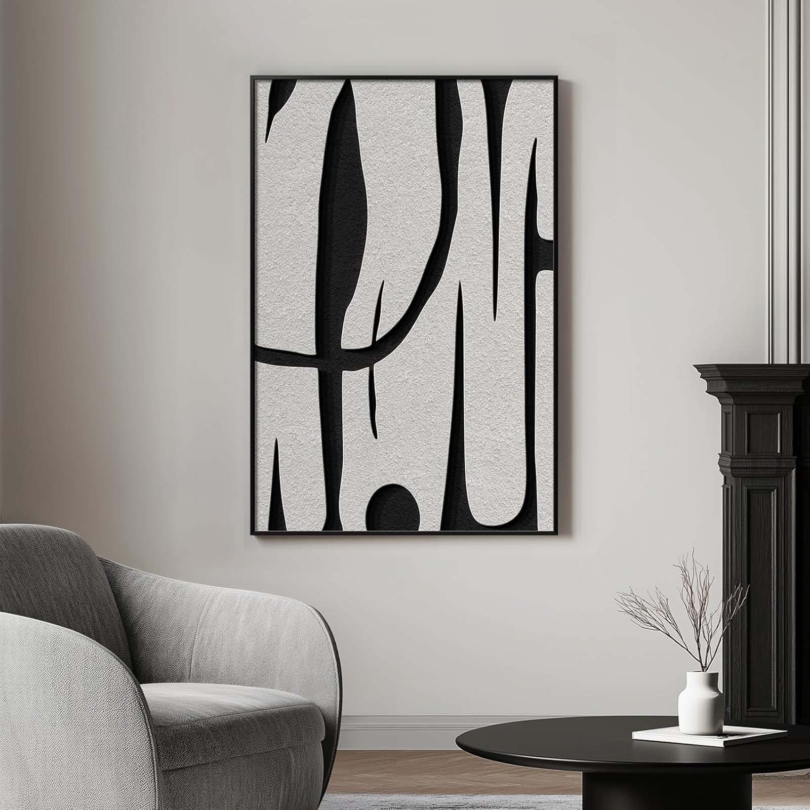 Ivy Bronx Framed Black And White Abstract Wall Art, Modern Large Canvas ...