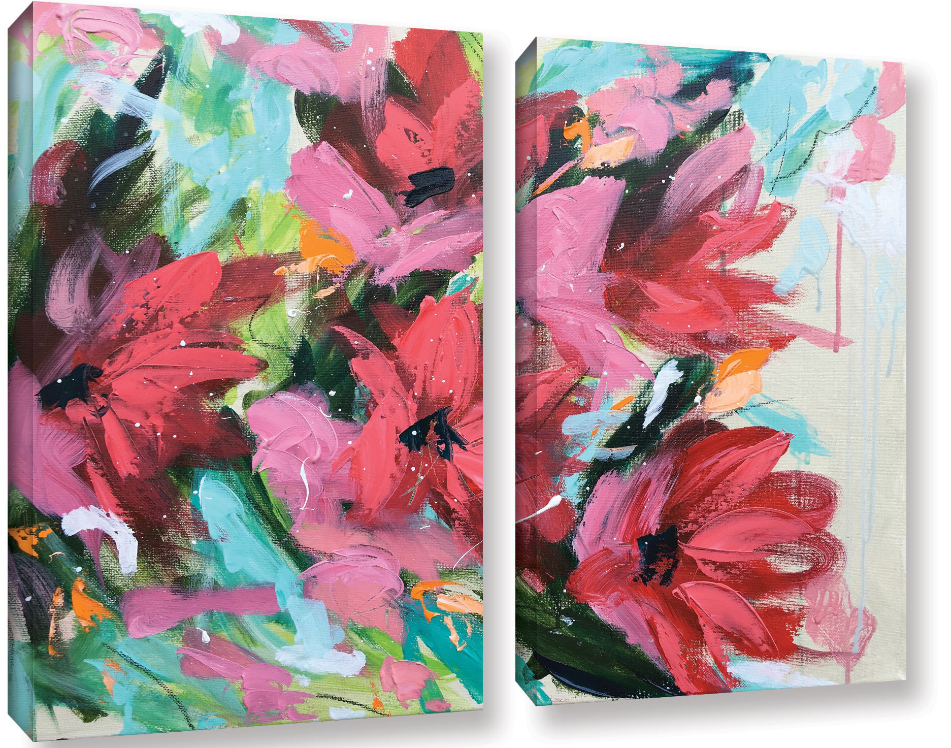 House of Hampton® Red Flowers II 2 Piece Painting Print on Wrapped ...