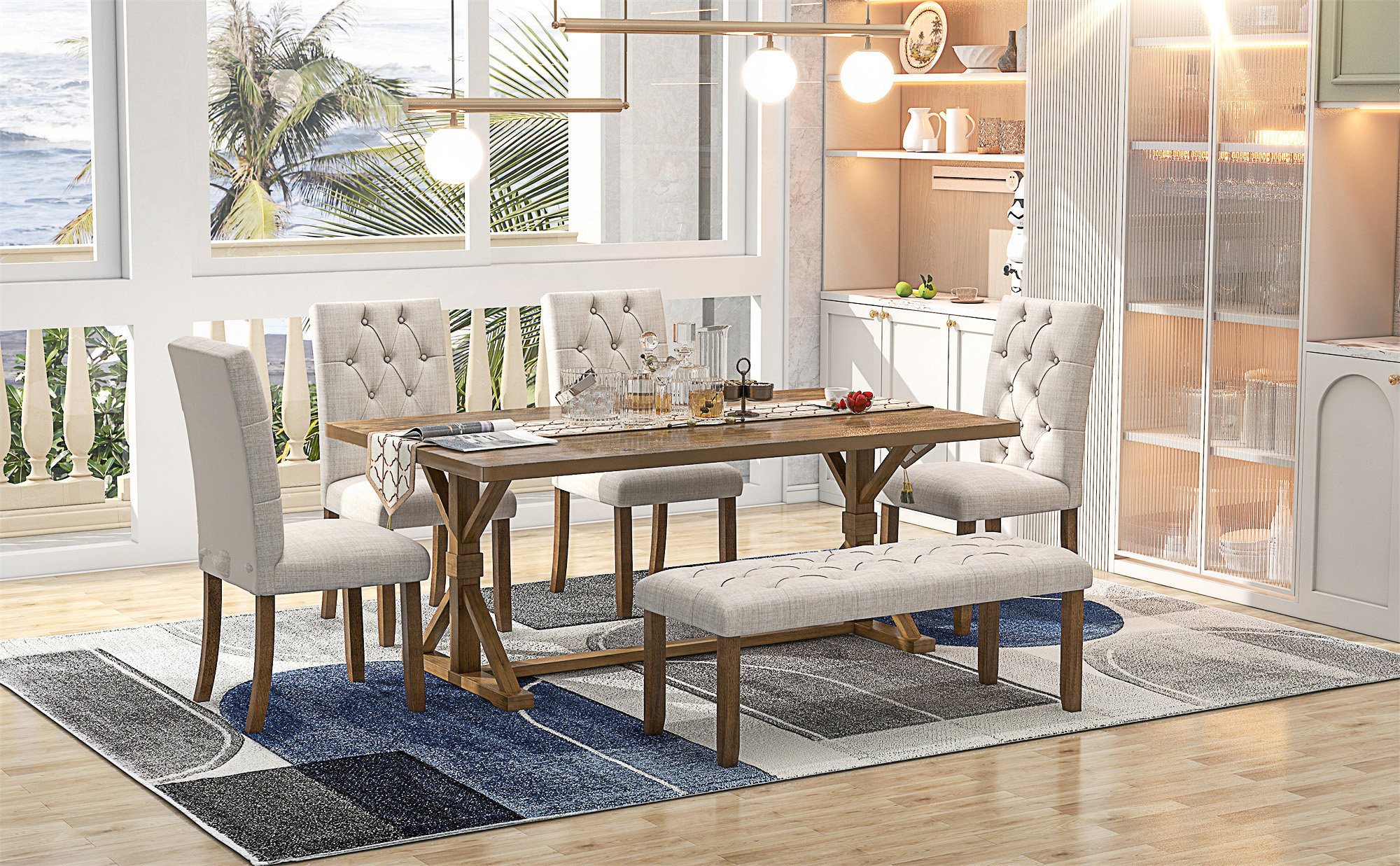 Ophelia & Co. 6-Piece Farmhouse Dining Table Set 72" Wood Rectangular ...