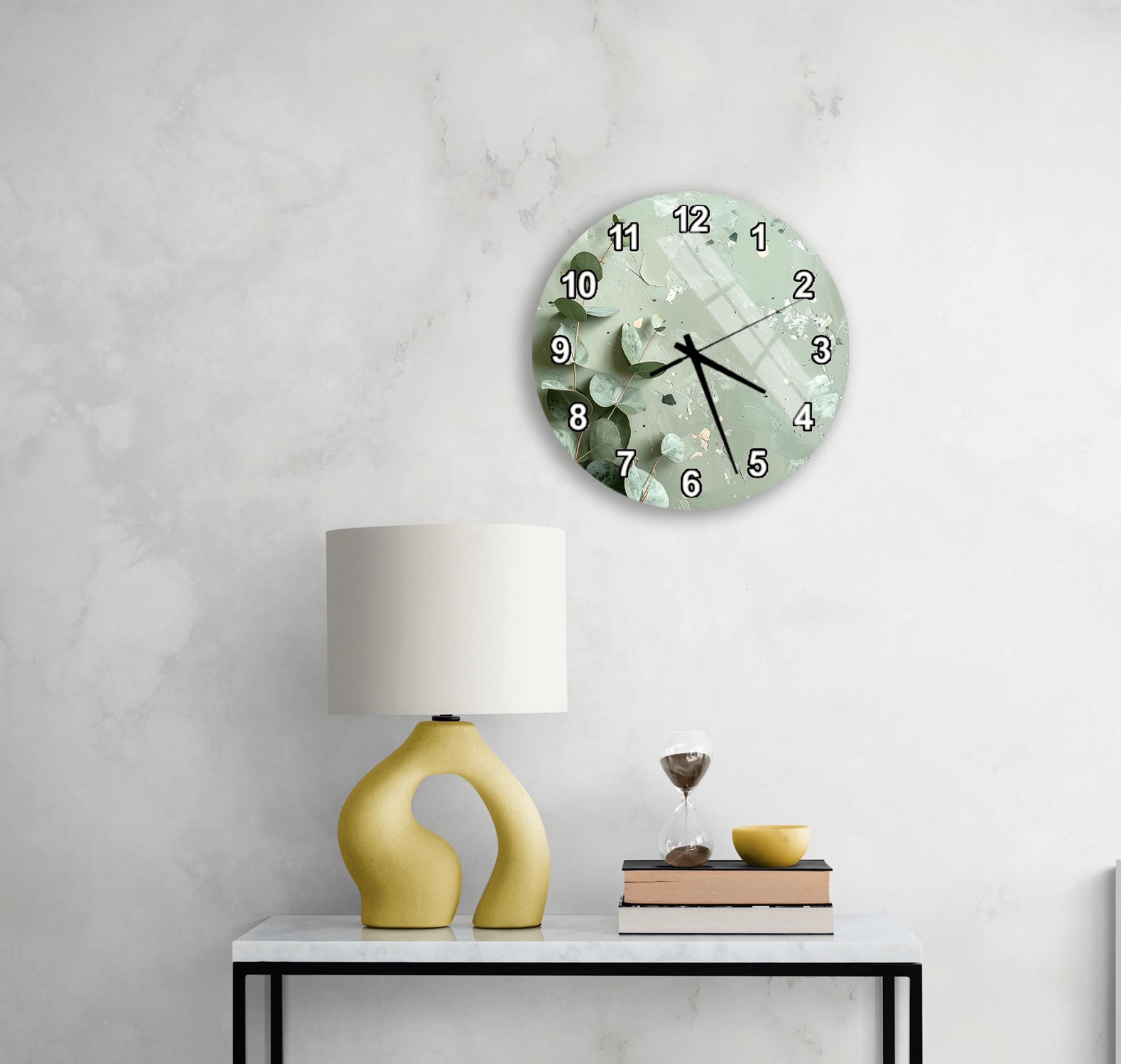 East Urban Home Sage Green Wall Clock, Eucalyptus Leaf Decor, Modern ...