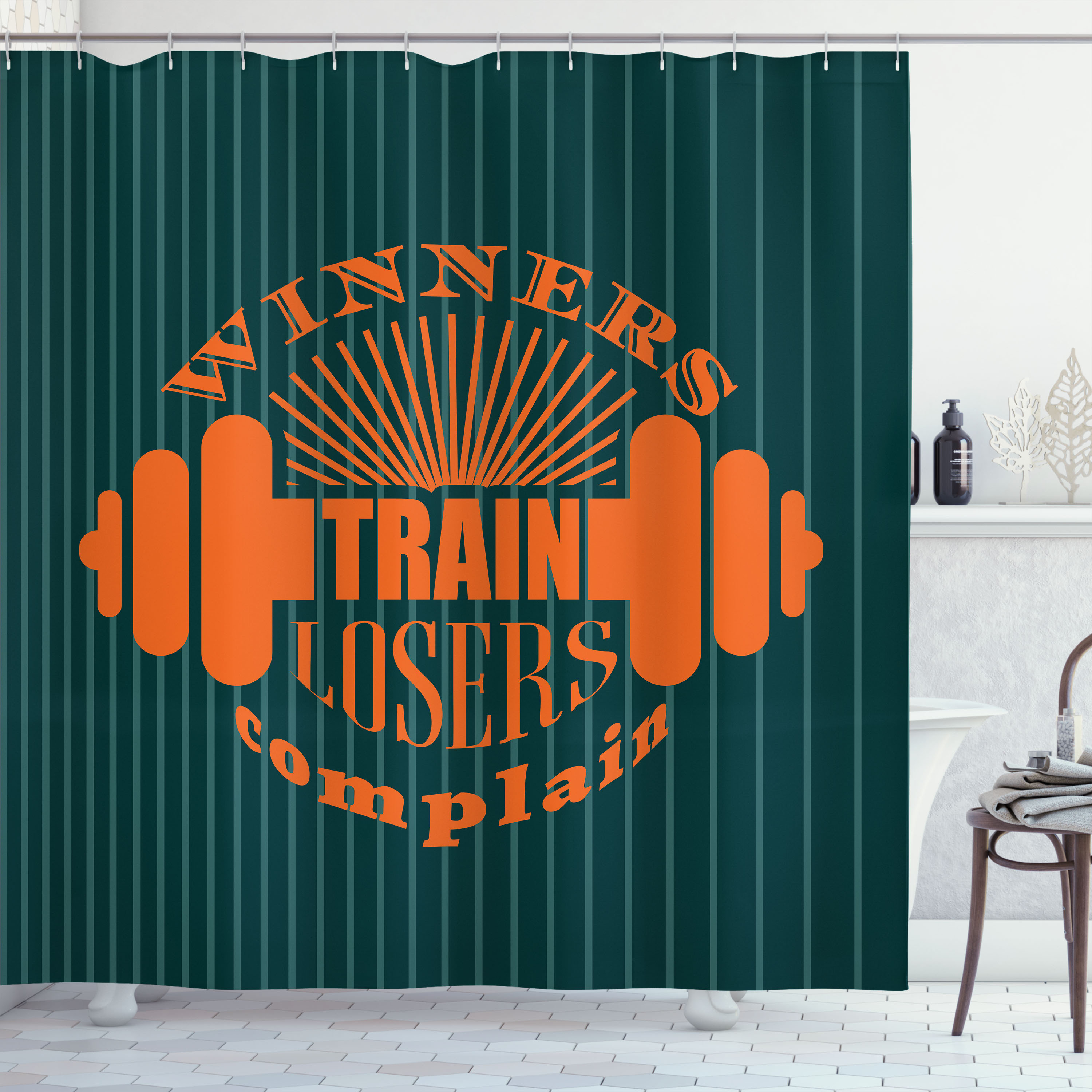 Ivy Bronx Fitness Shower Curtain Winners Losers Words Petrol Blue Teal ...