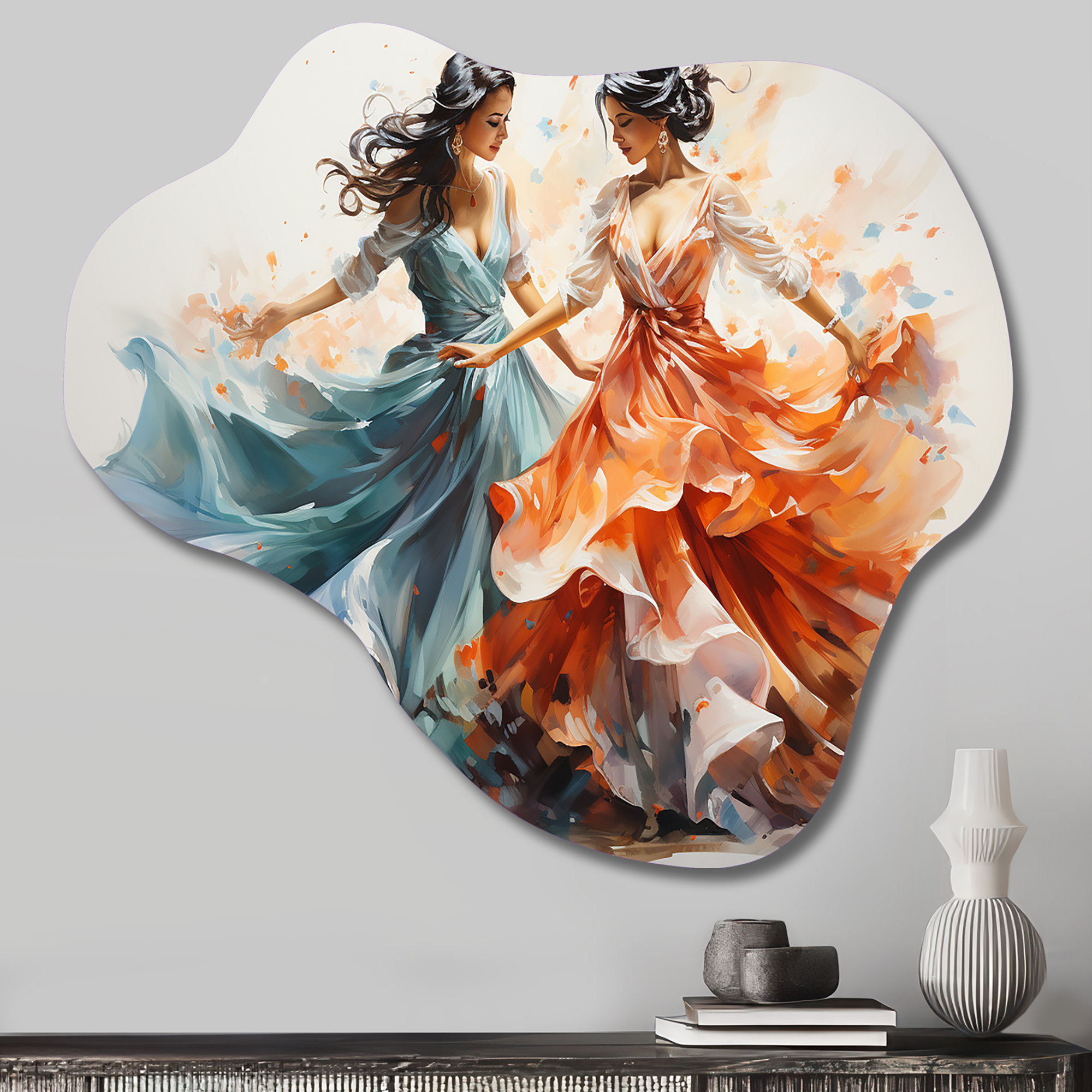 Lark Manor™ Peach Blue Indian Art Kathak Dancers - Cloud Indian Art ...