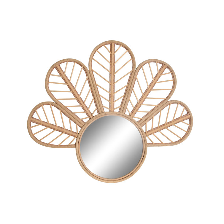 Bay Isle Home Hixon Round Rattan Framed Wall Mounted Accent Mirror in ...