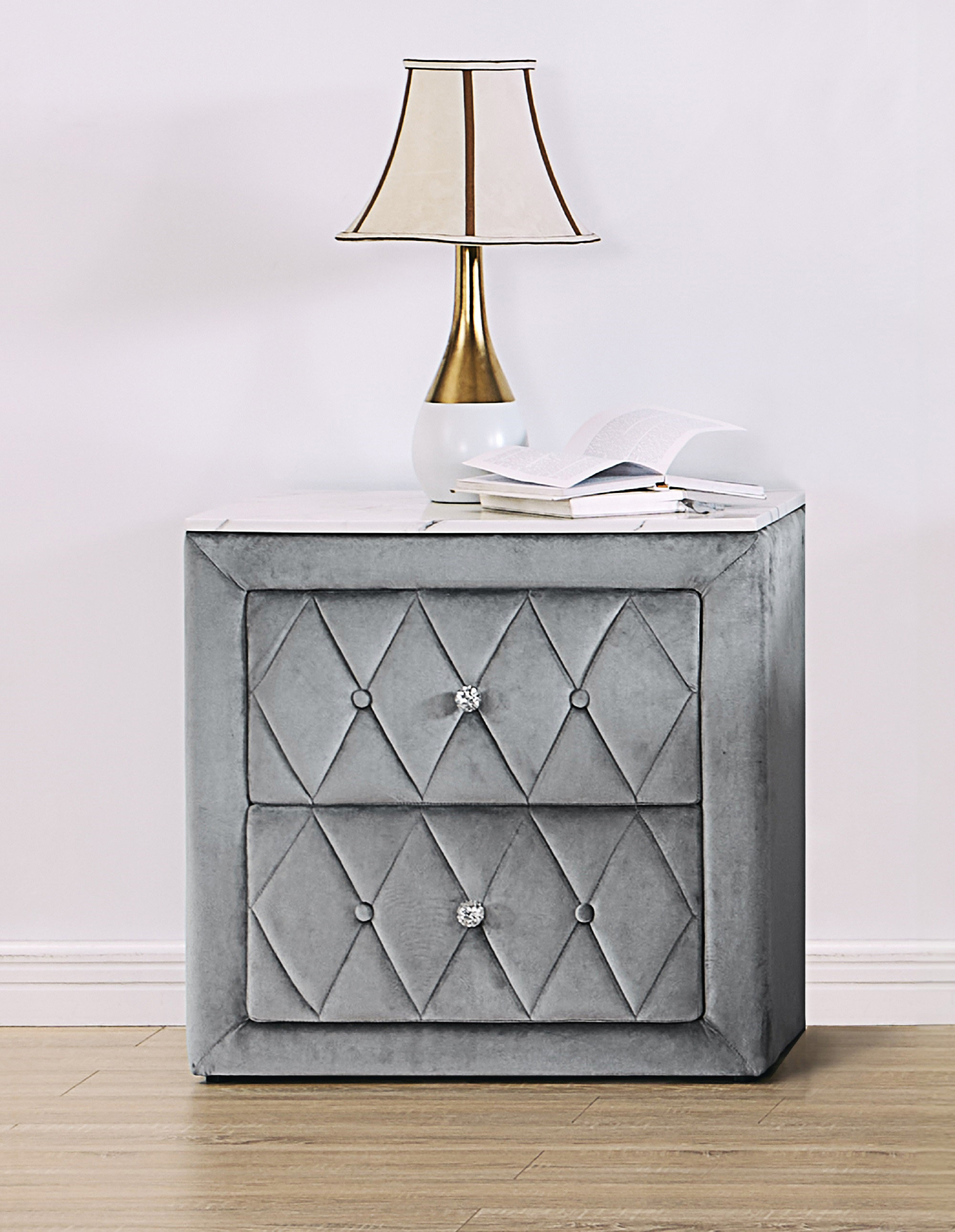 Rosdorf Park 1Pc Faux Marble Top Nightstand 2- Drawers Storage Gray ...