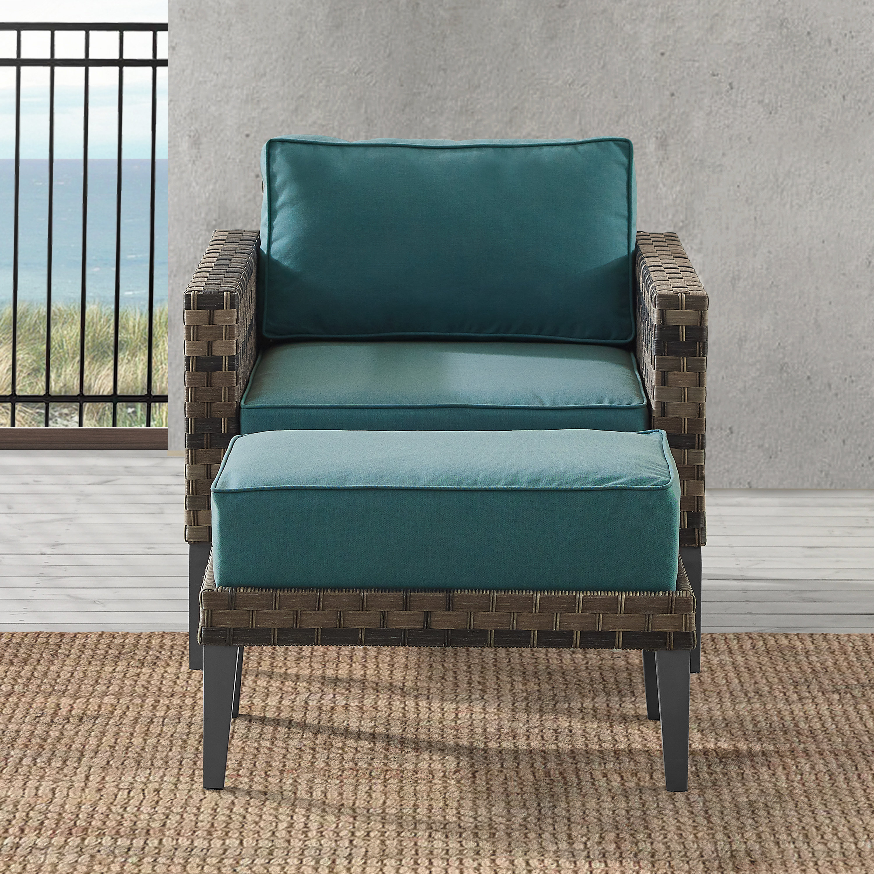 Ebern Designs Papke Patio Chair with Cushions and Ottoman | Wayfair