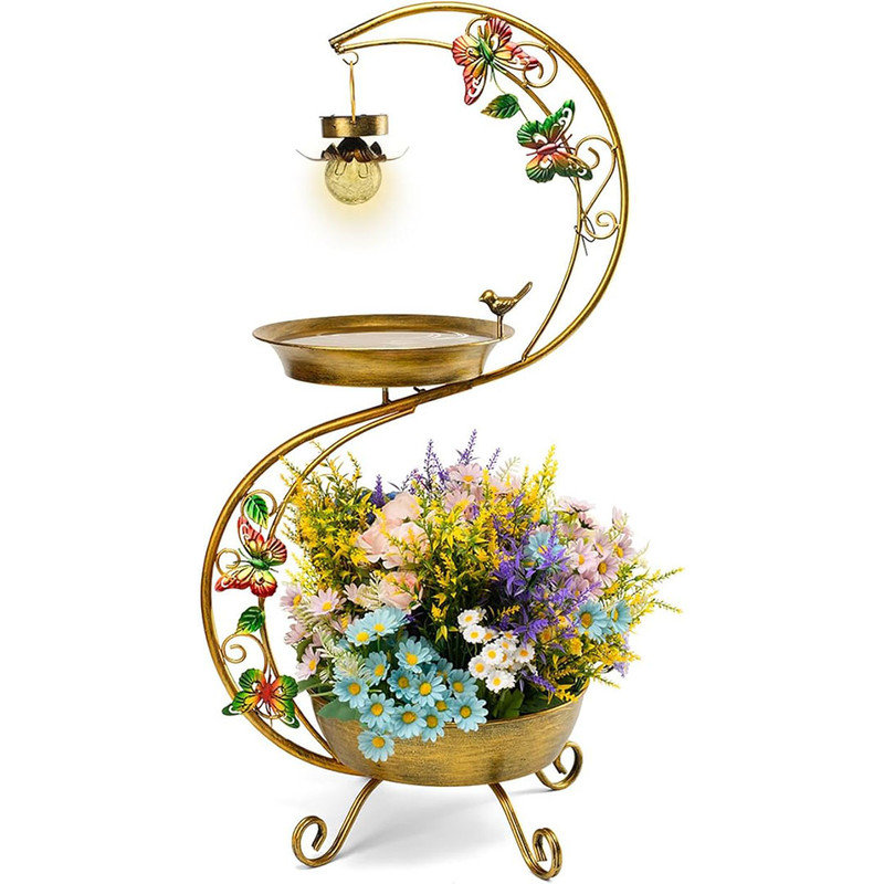 Lark Manor 36" Metal Bird Baths Solar Bird Bath for Outdoors, Vintage ...