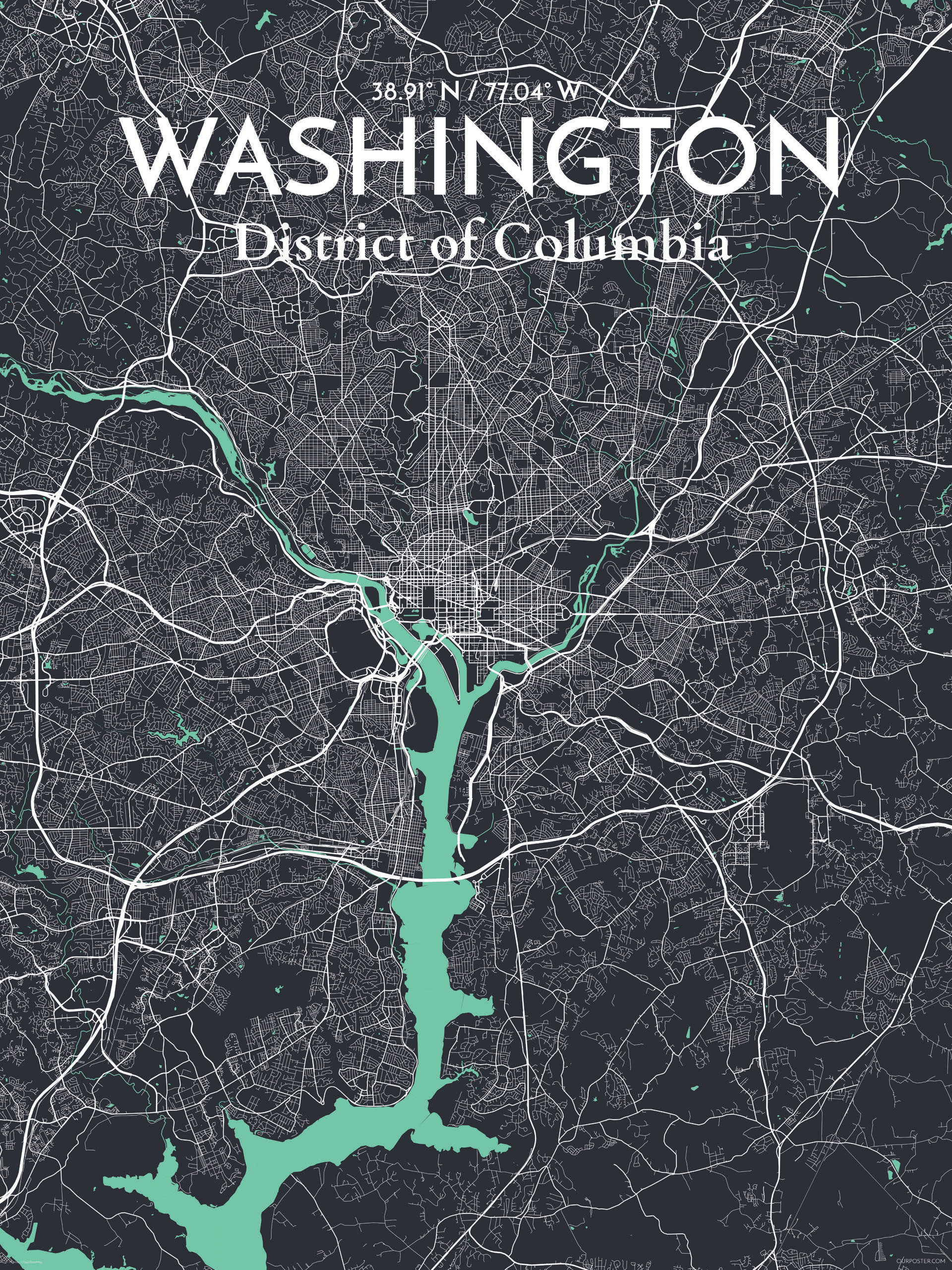 OurPoster.com 'Washington DC City Map' Graphic Art Print Poster in ...