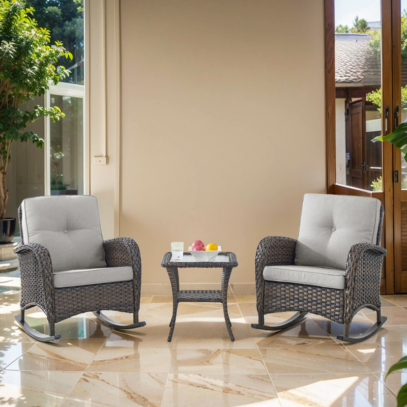 Red Barrel Studio® Gaetanino Wicker Rattan Outdoor Rocking Chair Set ...