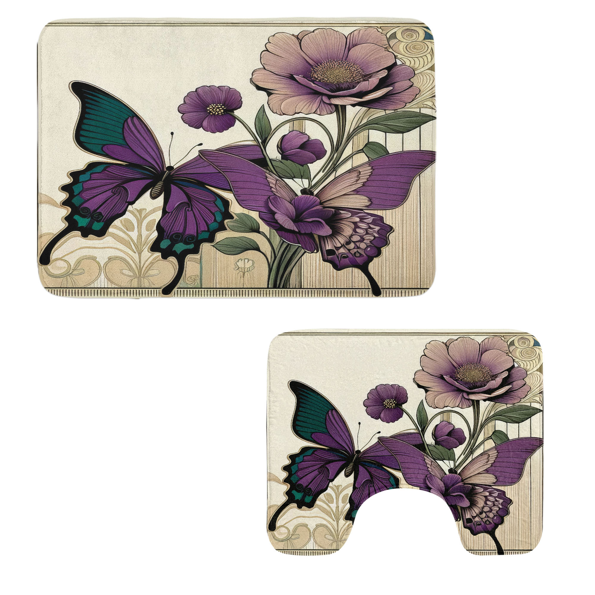 East Urban Home Butterfly Bathroom Rug Set 2 Pieces Rectangle & Contour ...