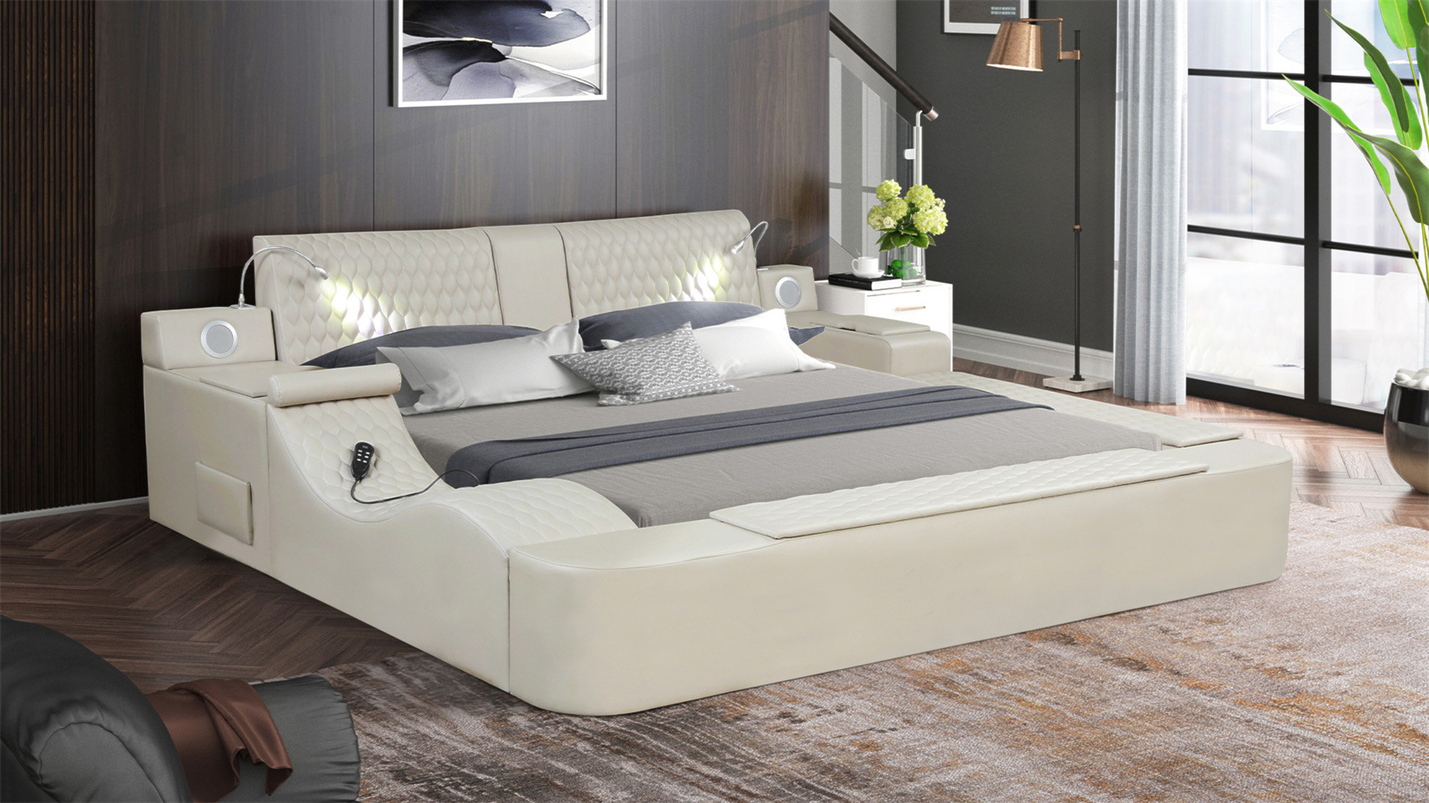 Orren Ellis Smart Multifunctional Massager Bed Made With Wood And Faux ...