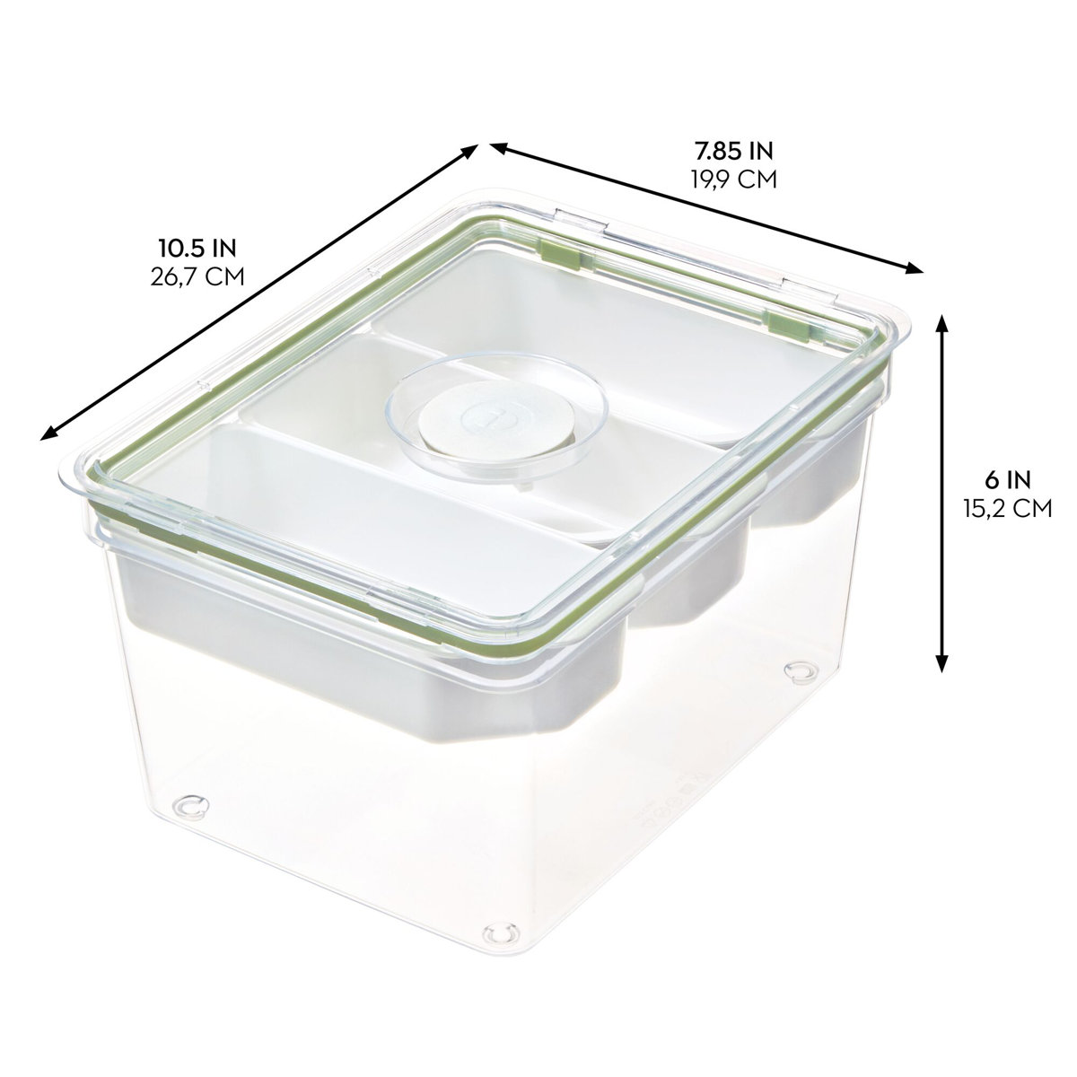 iDesign Large Tall Produce Storage Bin with 3 Movable Dividers, 7.85” L ...