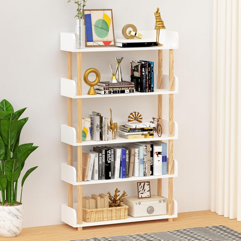 George Oliver 5-Tier Wooden Bookshelf Modern Open Bookcase With Top ...