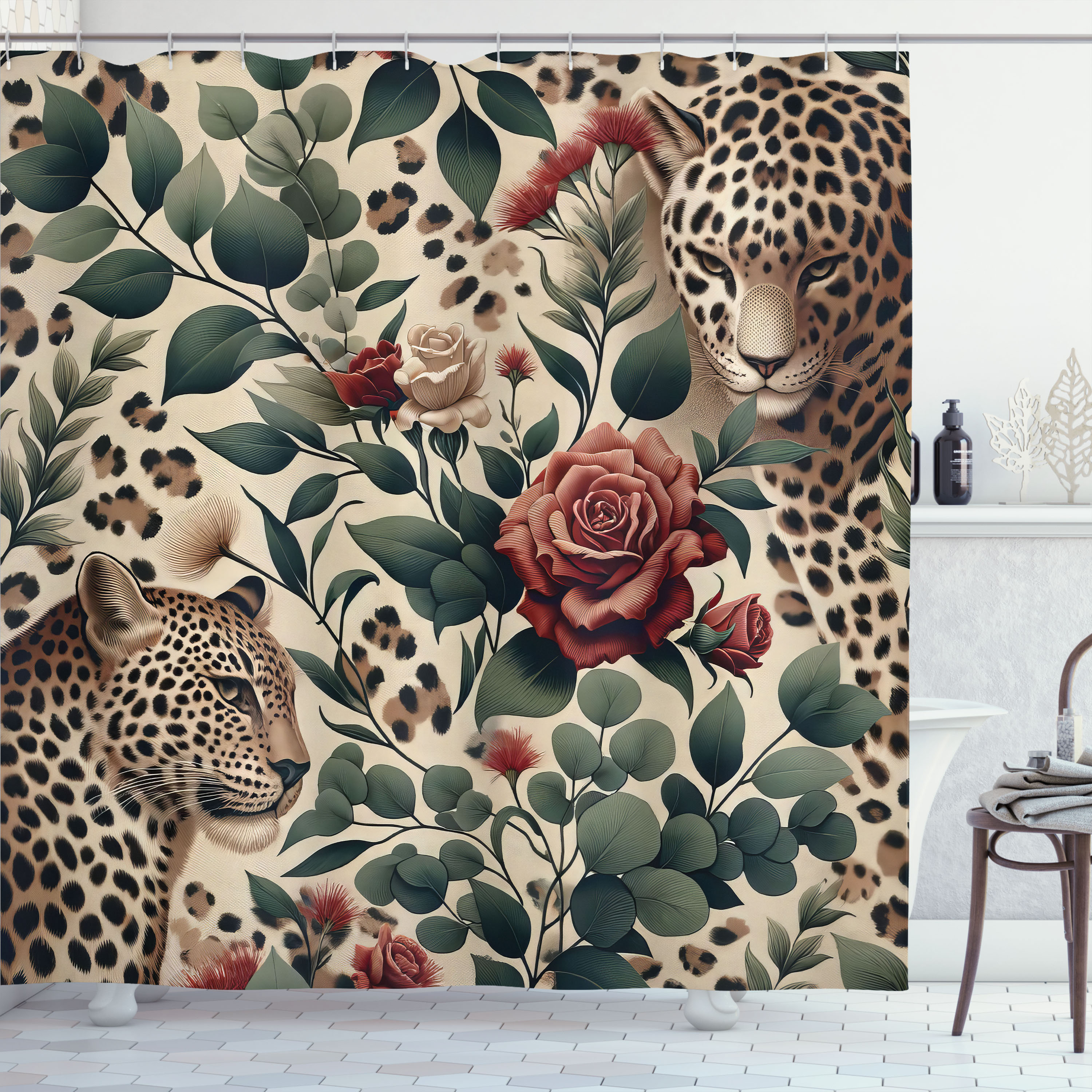 East Urban Home Leopard Shower Curtain Roses Leaves Wild Animals in ...