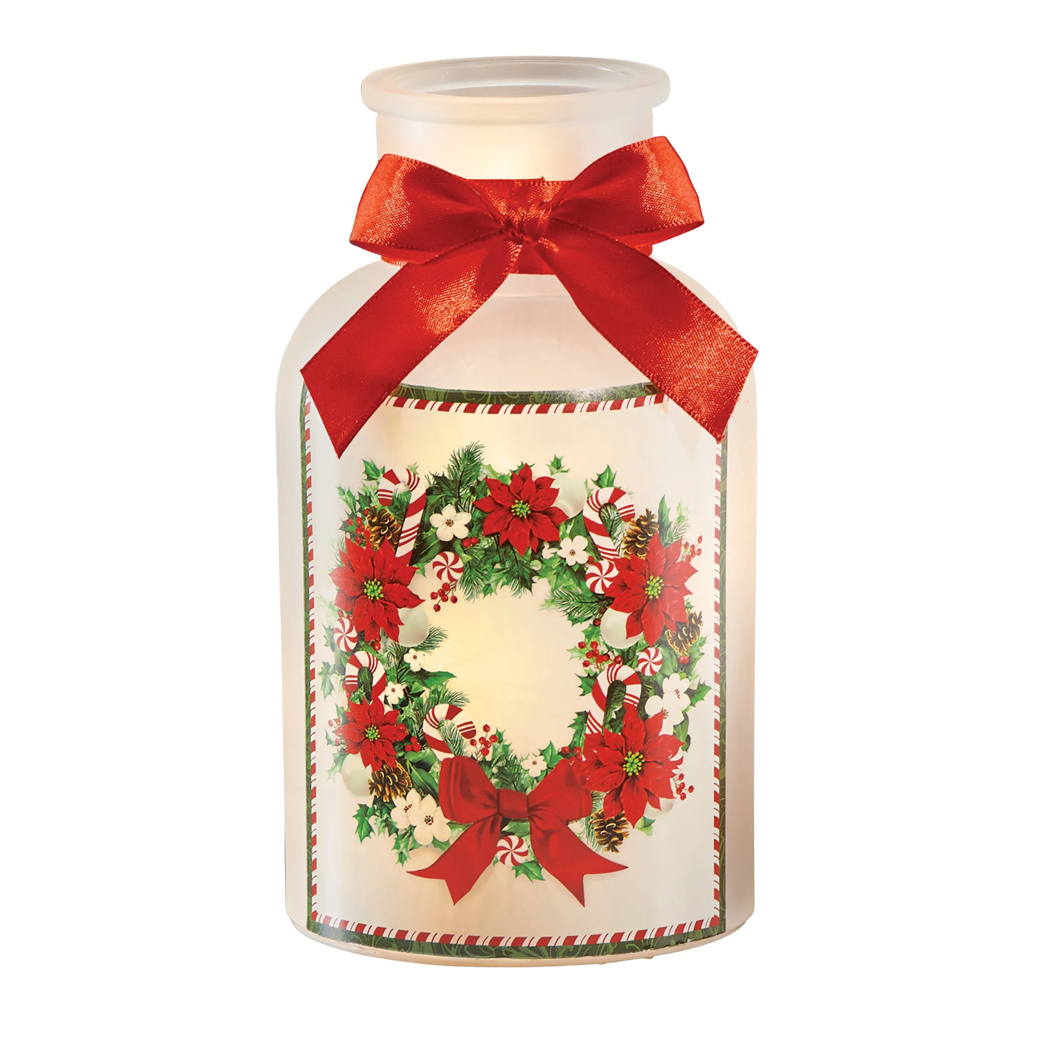 The Holiday Aisle® LED Lighted Candy Cane Wreath Holiday Mason Jar Lamp ...