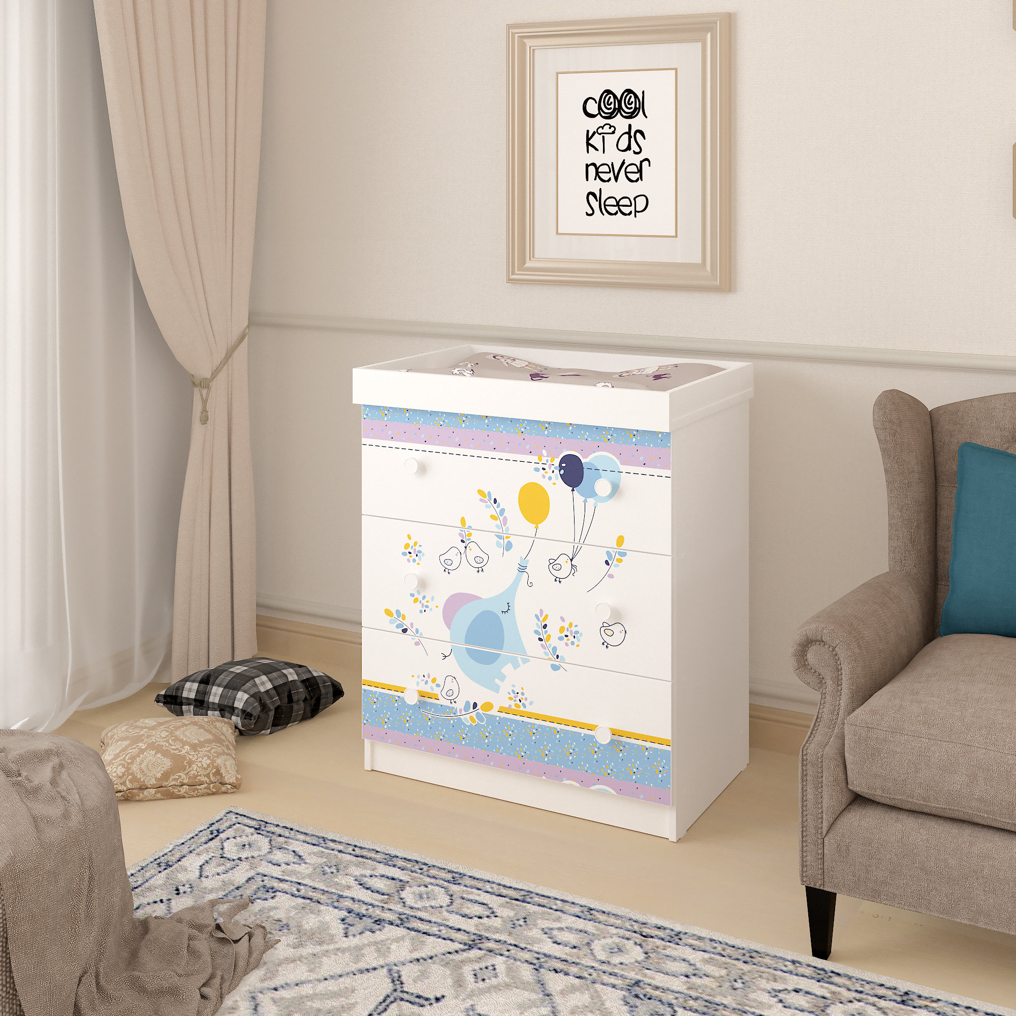 ModernMoments Changing Dresser Design line 888 Elephant with balloon ...