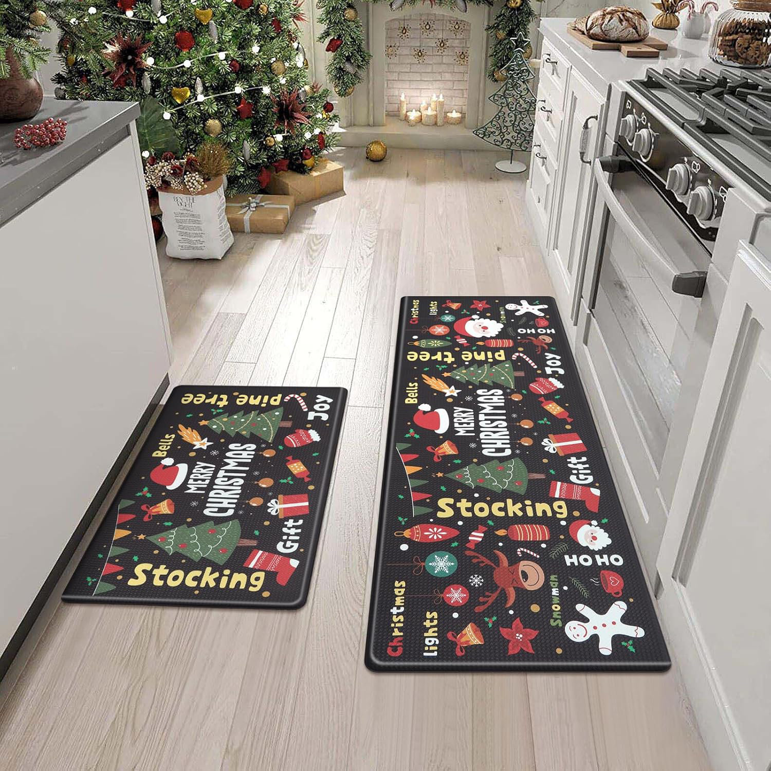 The Holiday Aisle® Merry Christmas Kitchen Mat, Cushioned Anti Fatigue ...