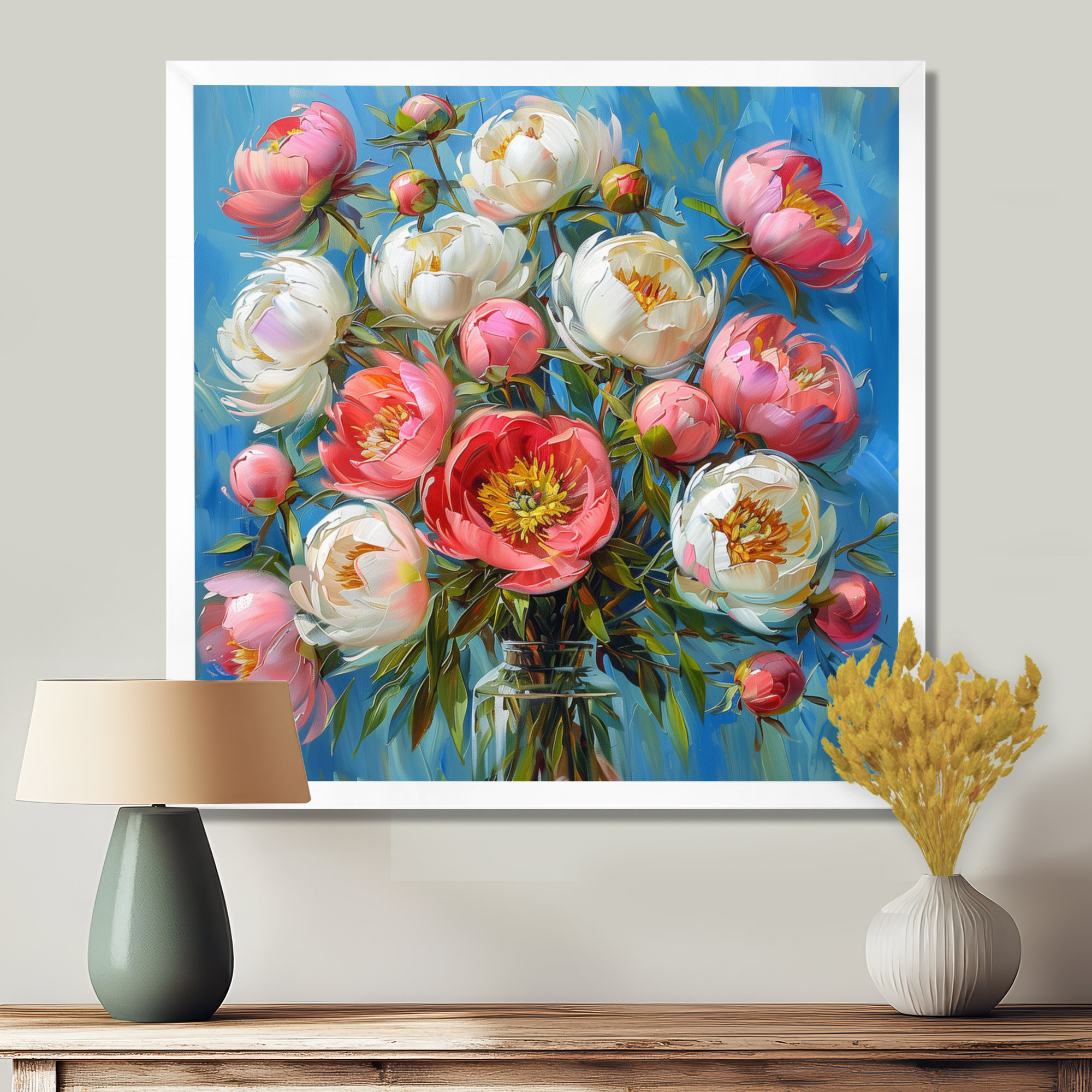 Design Art White Pink Radiant Bouquet Peonies - Peonies Wall Art Print ...