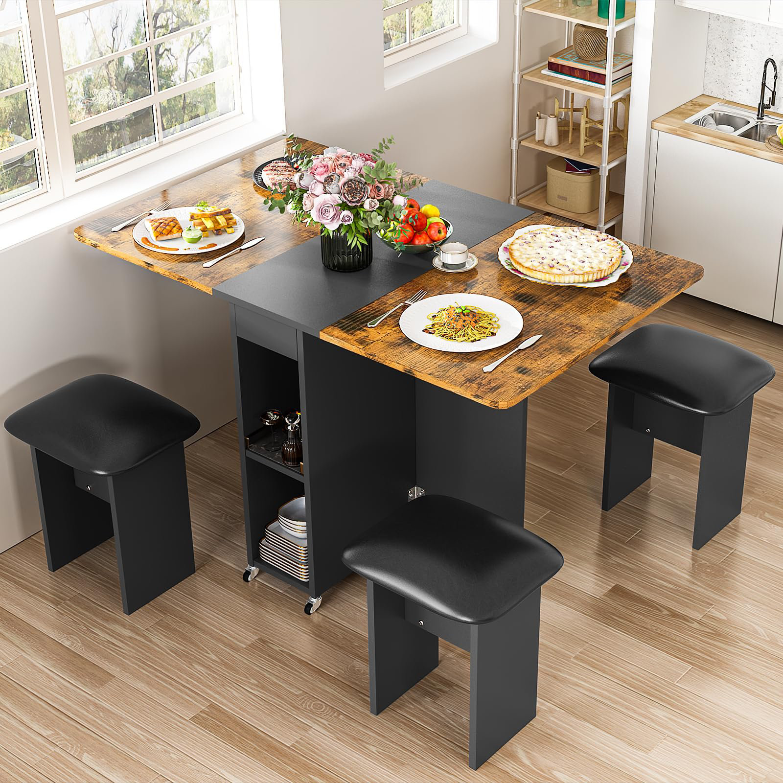 Ebern Designs Foldable Dining Set for 4 - Space-Saving Table with ...