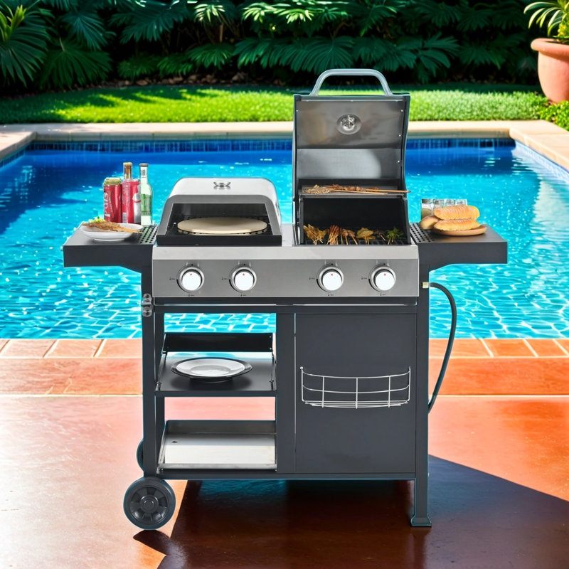 VOLBAL 4 Gas Grill & Griddle Combo with Cover for Outdoor BBQ, Frying ...