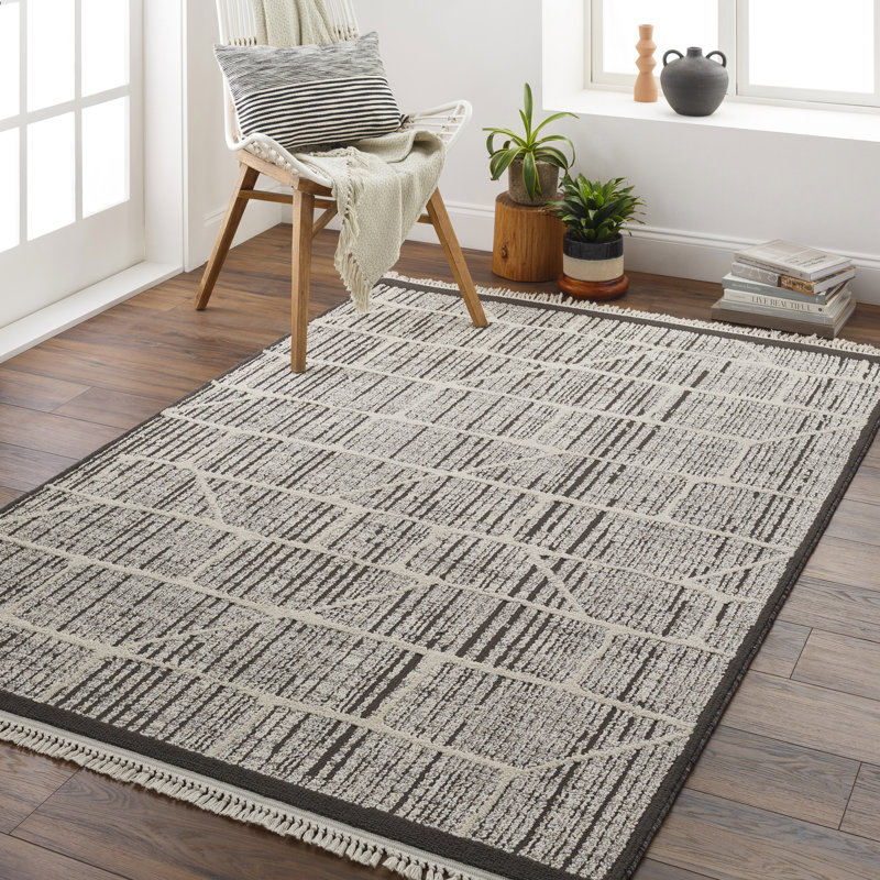 Foundry Select Sohom Moroccan Black and Cream Area Rug | Wayfair