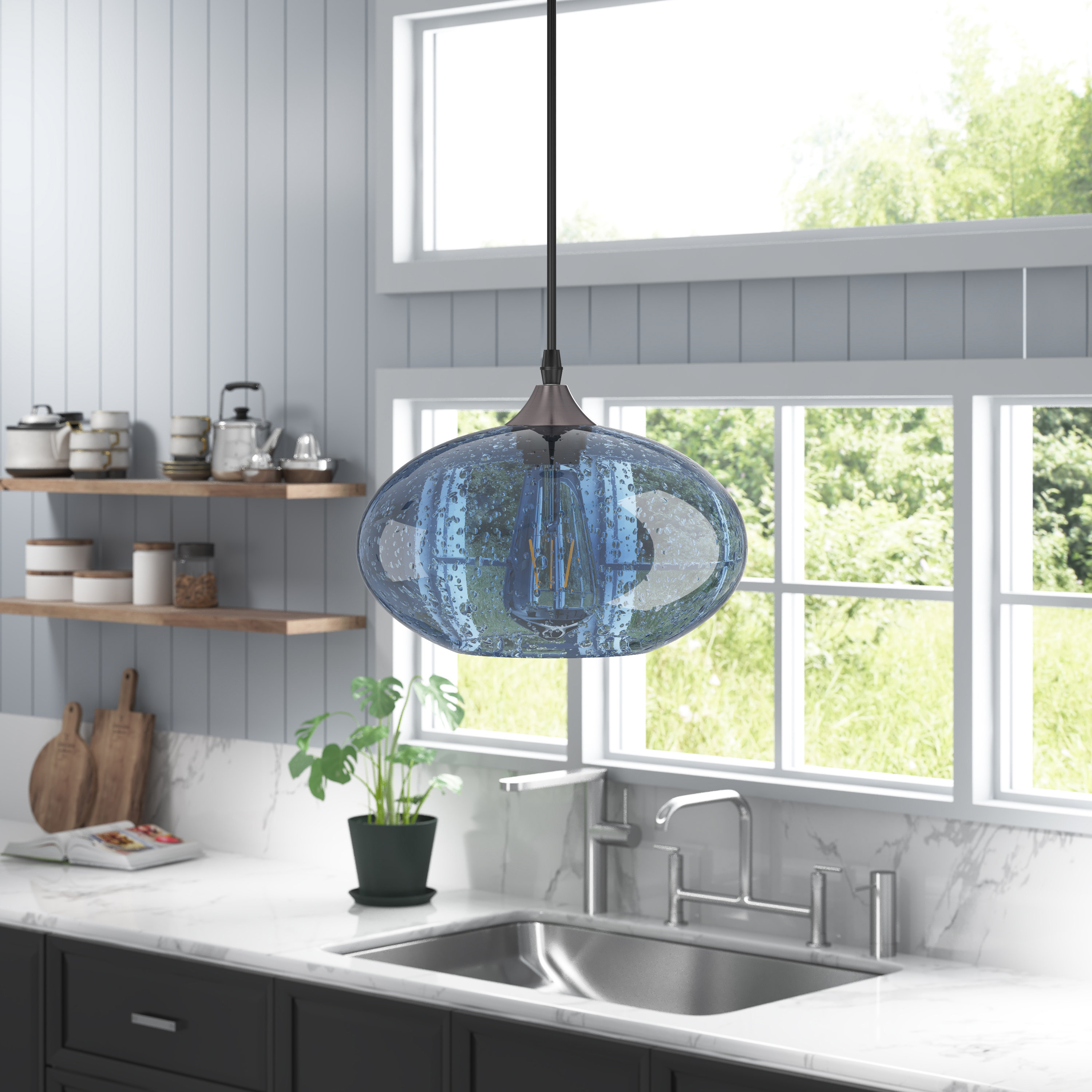 Beachcrest Home Margery 1 - Light 9.84 inch Blue Glass Shade Single ...