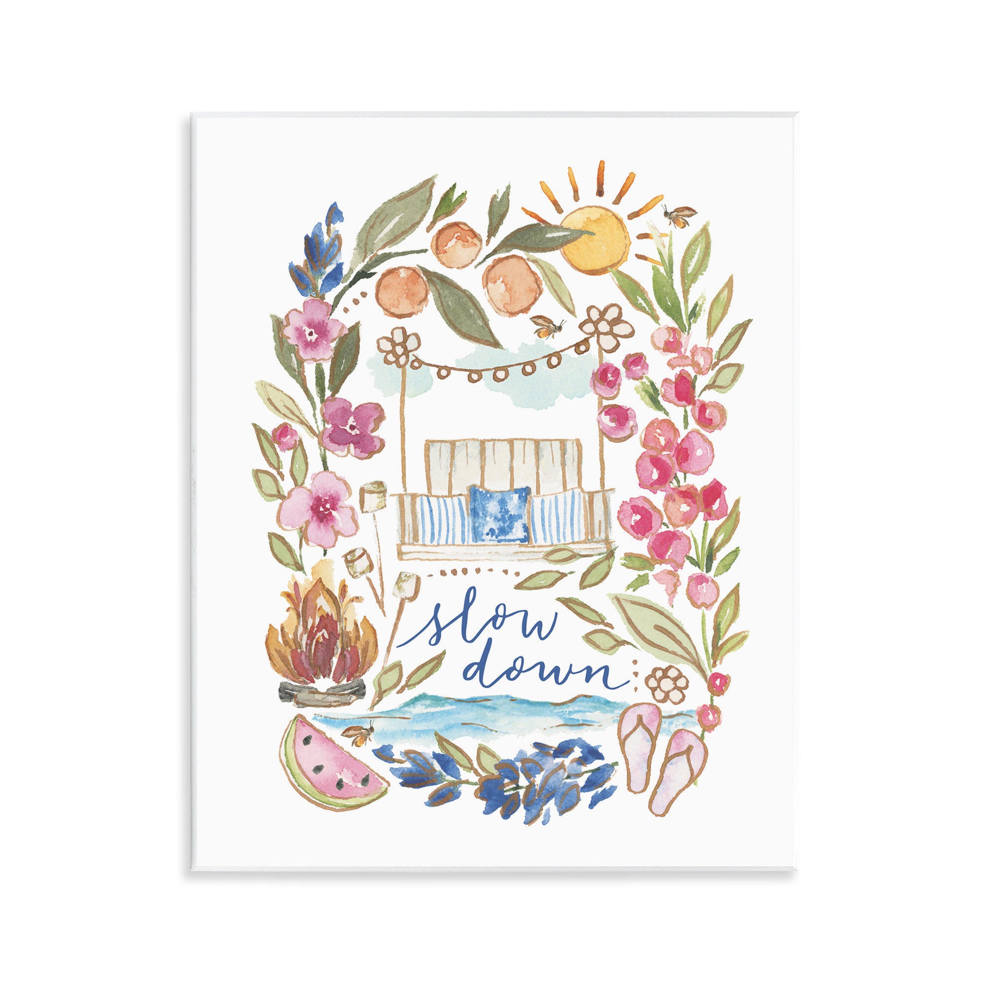 Dakota Fields Slow Down Summer Florals Wall Plaque Art by Blue Chair ...