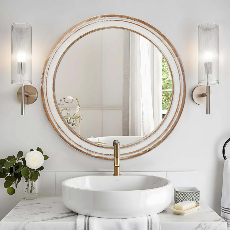 Gracie Oaks Wooden Farmhouse Circle Mirrors | Wayfair