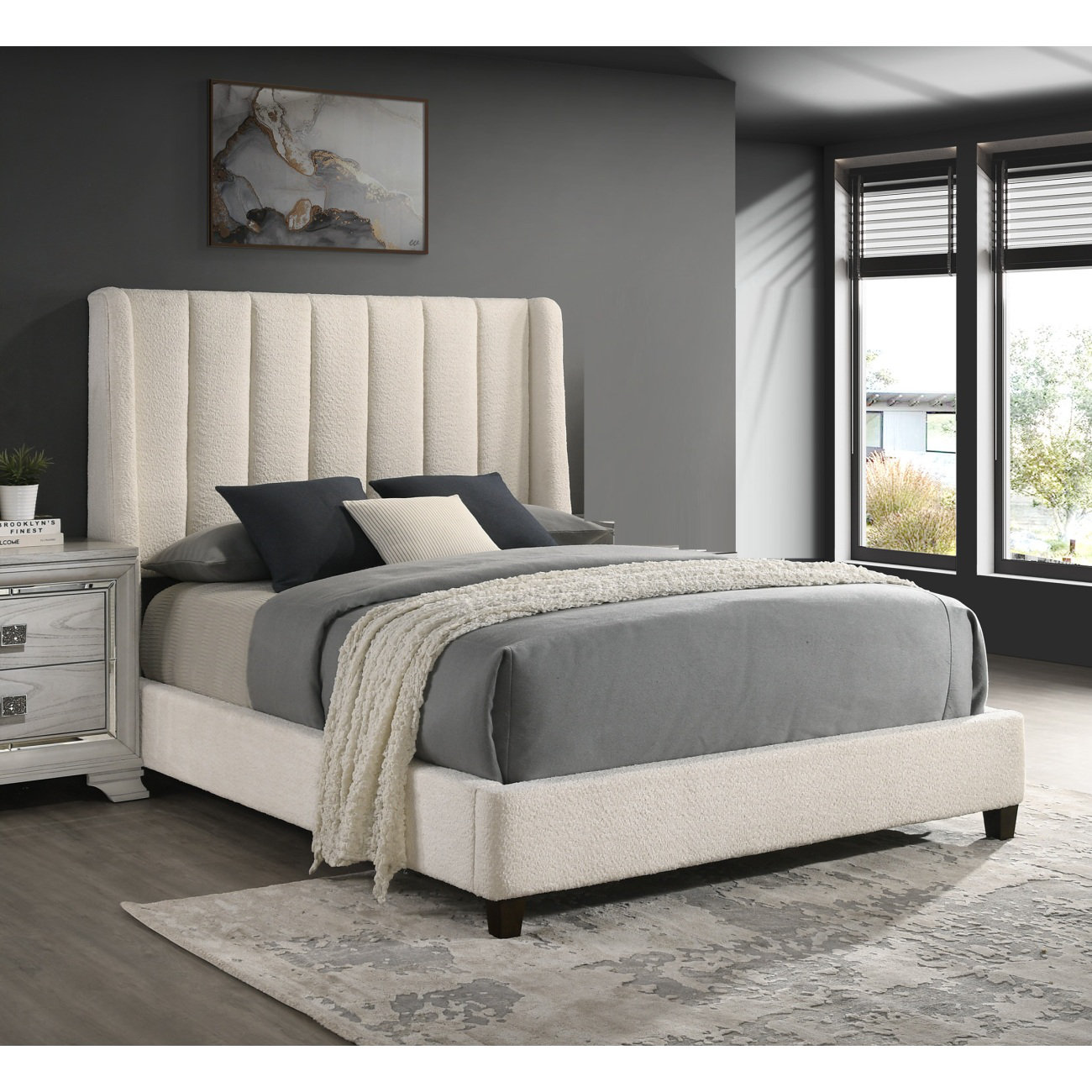 Latitude Run® Contemporary Boucle Upholstered Bed Tufted Wing Back ...