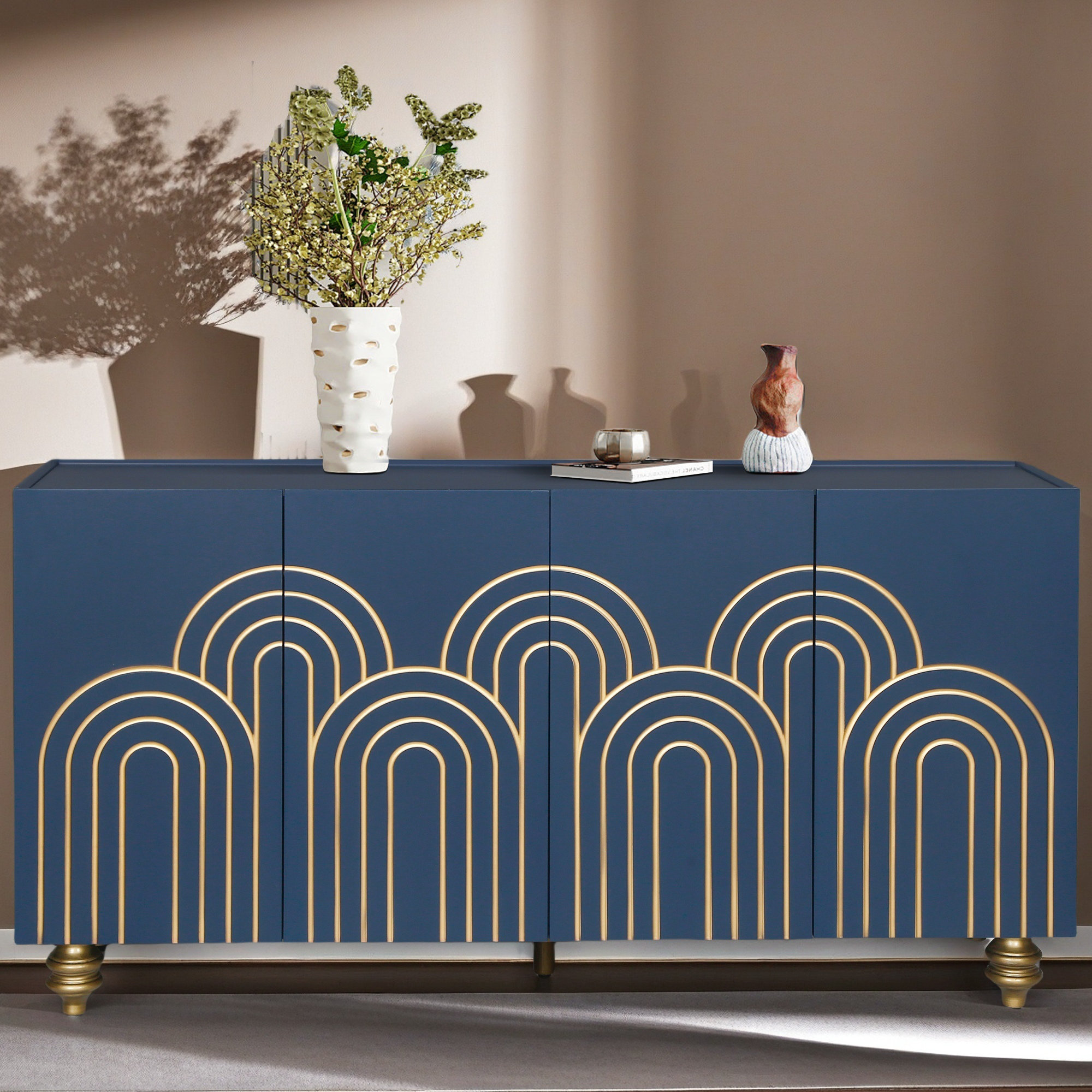 House of Hampton® Modern Fluted Sideboard Buffet With Storage, Curve ...
