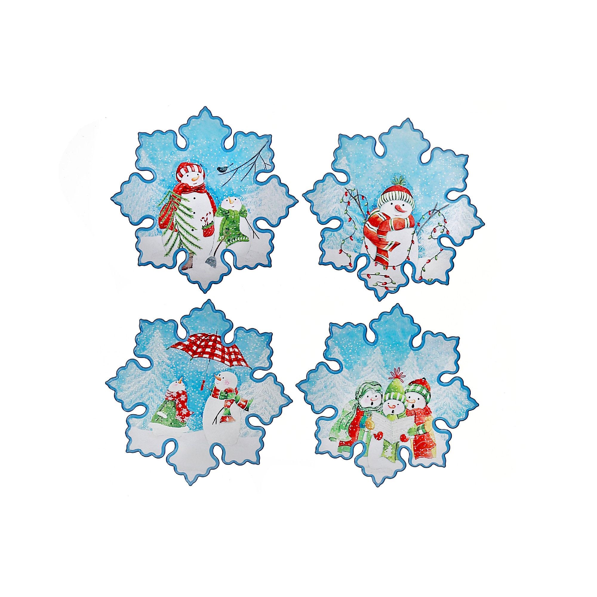 iH casadécor Snowflake Shape Ceramic Trivet Snowman - Set Of 4 | Wayfair