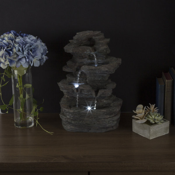 Pure Garden Tabletop Waterfall Fountain with Cascading Rock and LED ...